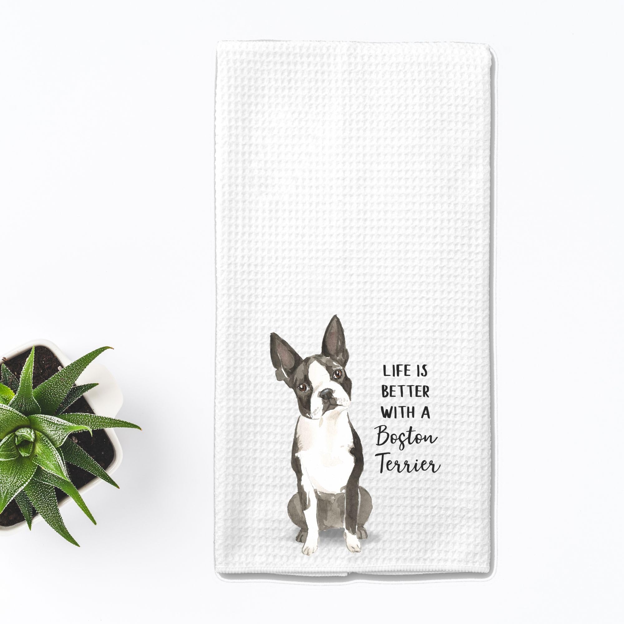 Watercolor Life is Better with a Boston Terrier Bostie Microfiber Kitchen Tea Bar Towel Gift for Animal Dog Lover