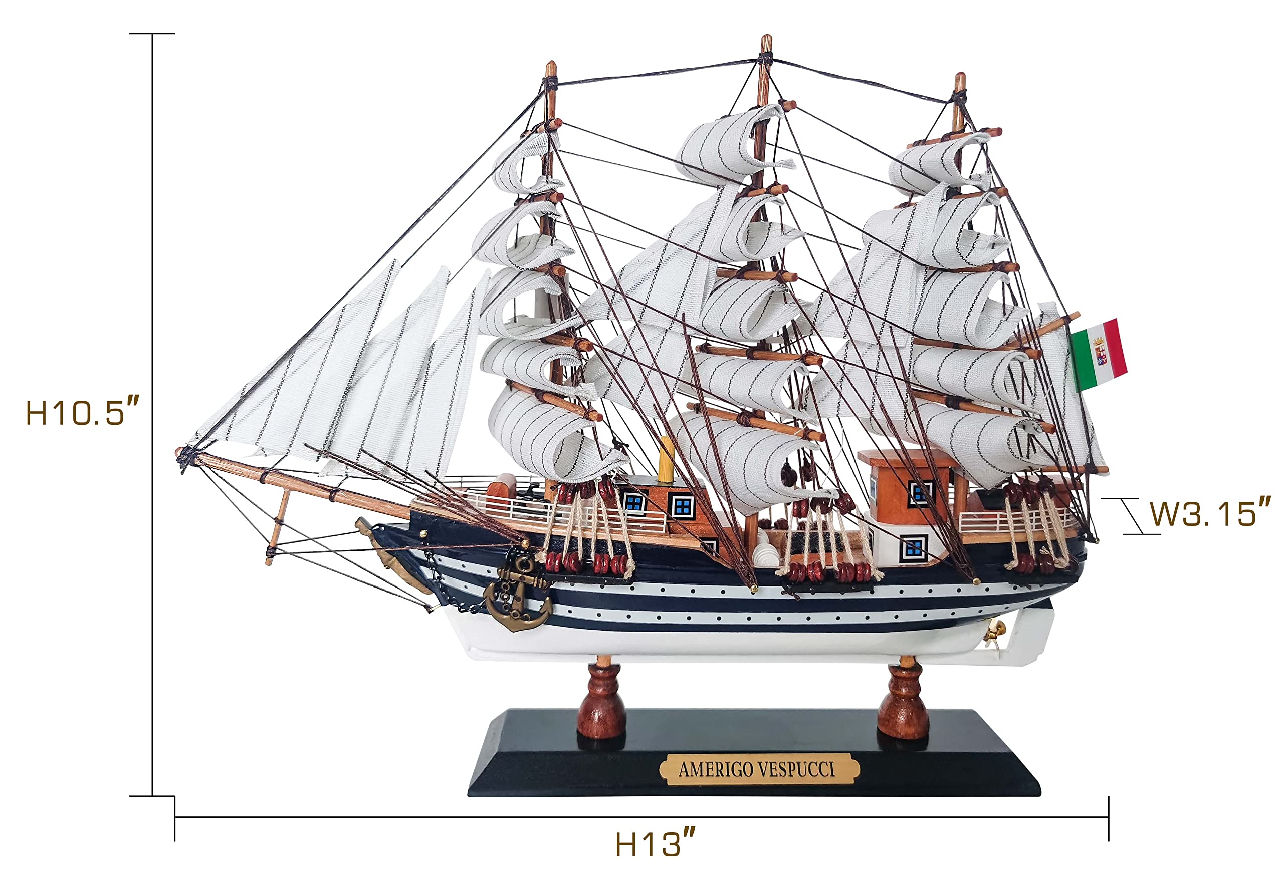 SAILINGSTORY Wooden Model Ship Amerigo Vespucci 1/300 Scale Replica Ship Model Sailboat Decor
