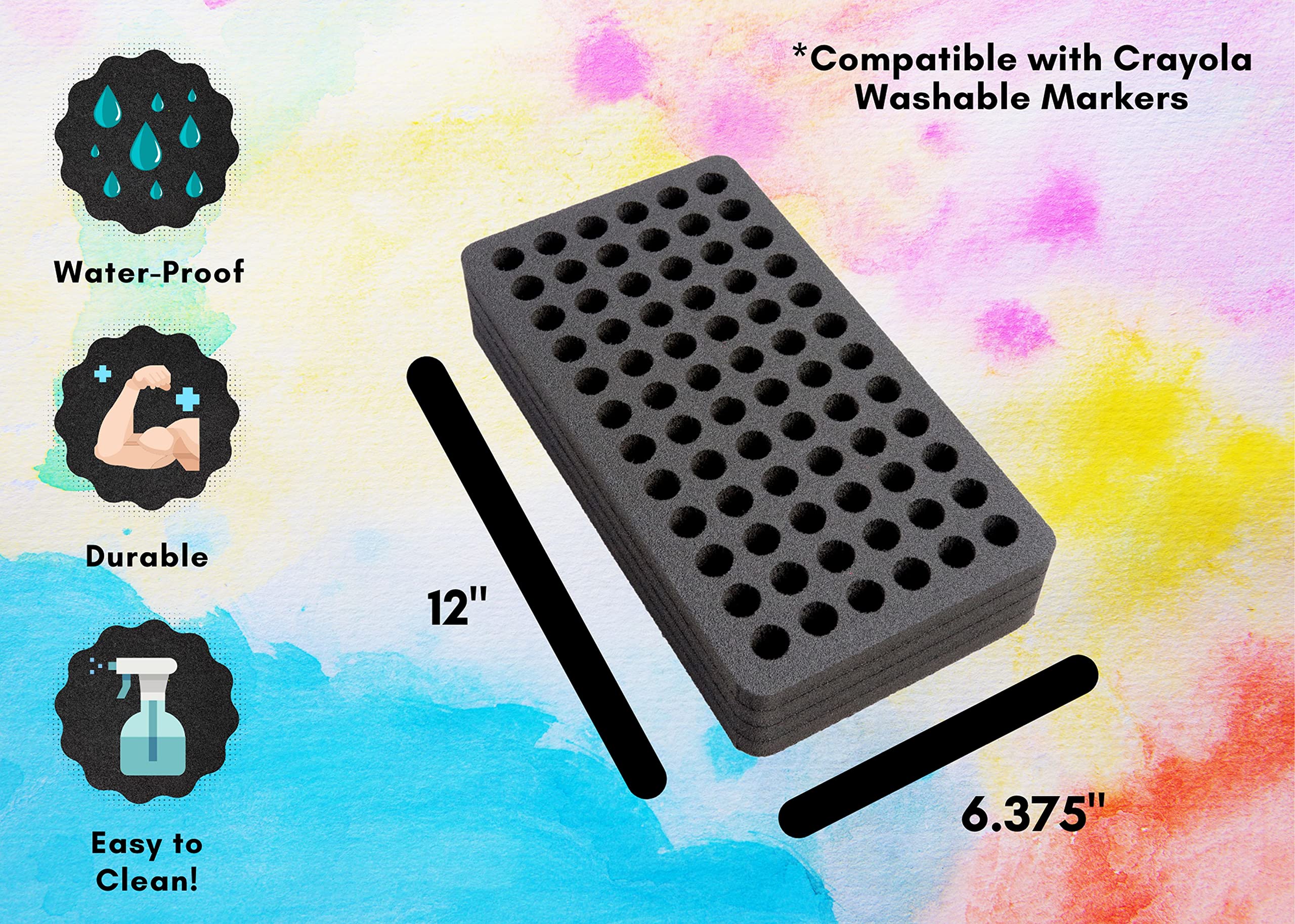Polar Whale 4 Washable Marker Desk Stand Organizers Compatible with Crayola and Others Design Storage Tray Supply Non-Scratch Non-Rattle Washable Durable Black Foam Each Holds 72
