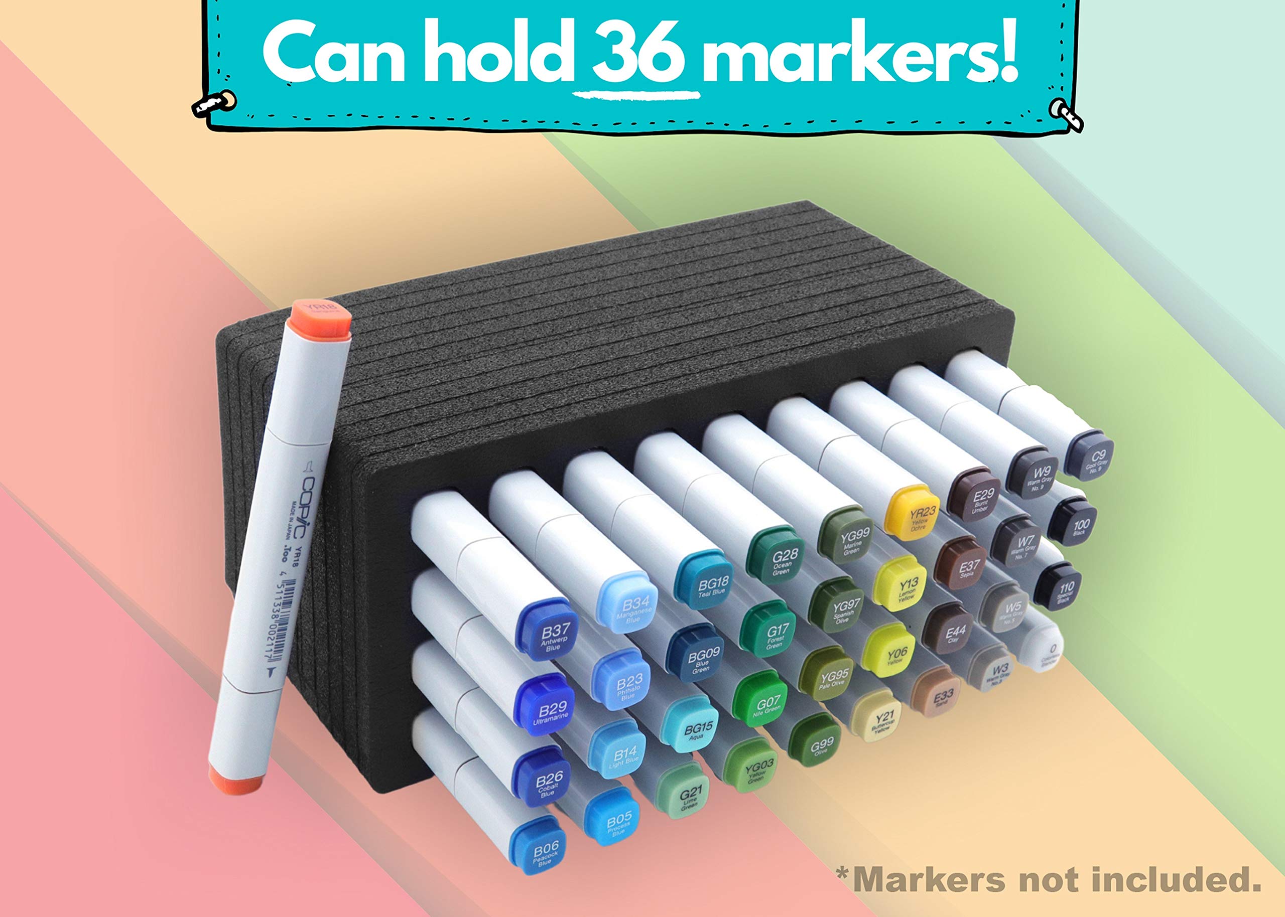 Polar Whale Art Marker Storage Tray Organizer Pen Pencil Brush Storage Design Stand Supply Horizontal Storage Non-Scratch Non-Rattle Washable Compatible with Copic and More Holds 36