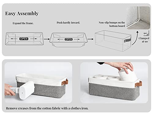 StorageWorks Narrow Storage Bins, Small baskets for Organizing, Long Storage Basket with Handles, Fabric Storage Bins for Shelf, Grey and White, 2-Pack