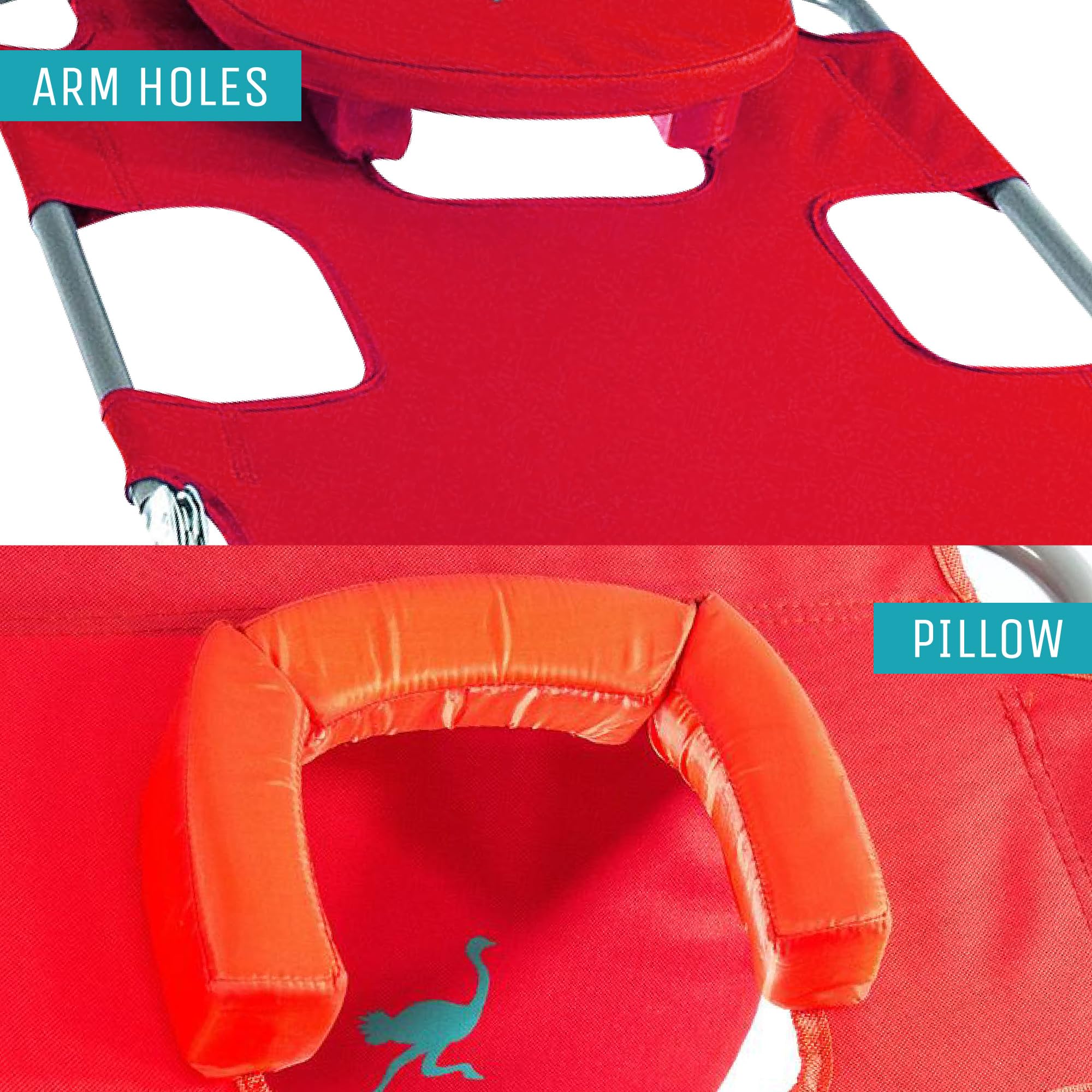 Ostrich Chaise Lounge Beach Chair for Adults with Face Hole - Versatile, Folding Lounger for Outside Pool, Sunbathing and Reading on Stomach - Deluxe, Foldable Laying Out Chair for Tanning (Red)
