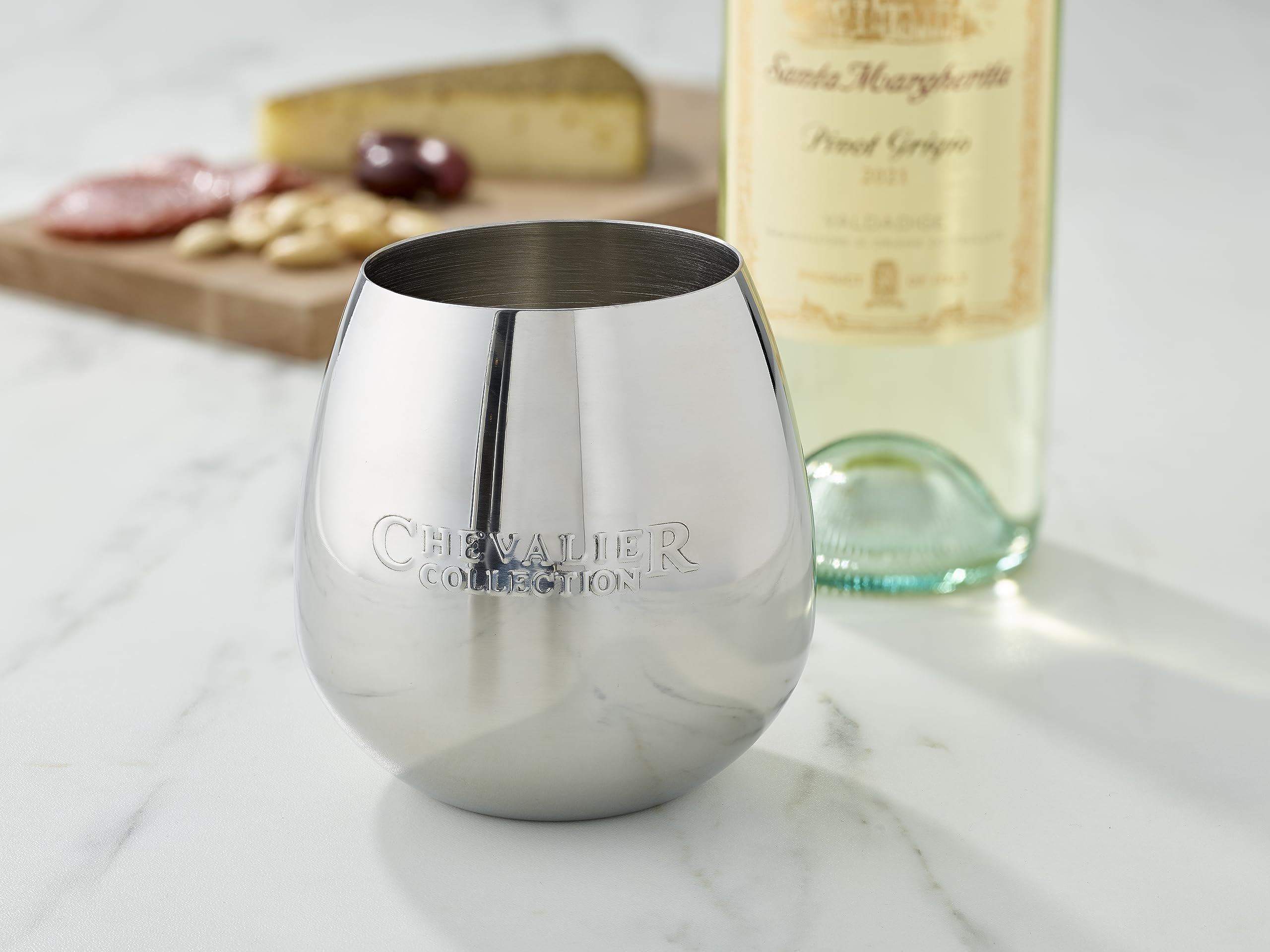 Stainless Steel Aerating Wine Glass by Chevalier Collection (Set of 2) - Patented Vessel With Removable Aerator for Decanting Wine And Spirits - Unique Gift for Wine Lovers