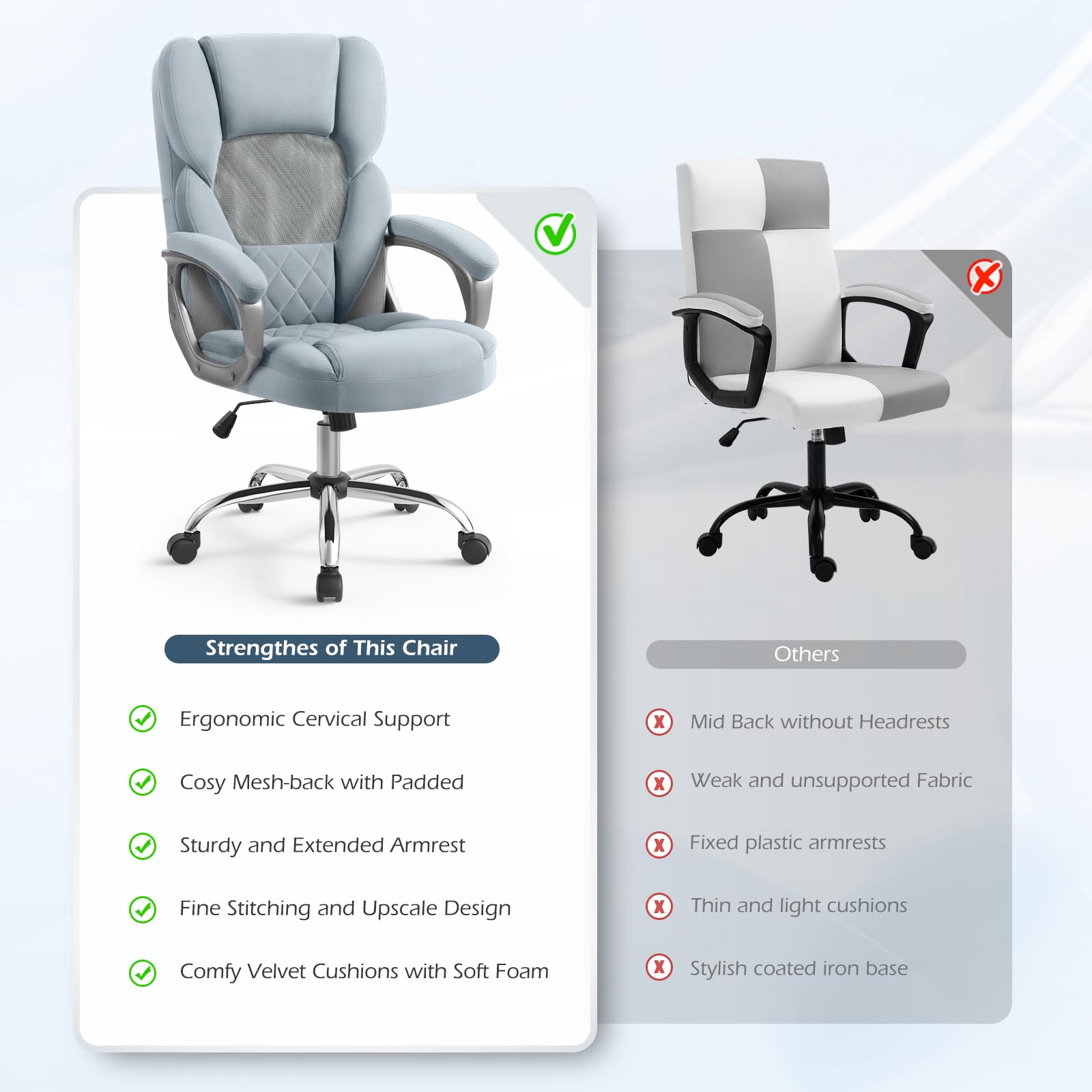 SEATZONE Beige Home Office Desk Chairs with Wheels and Flip-up Armrests,Office Chair Comfortable Ergonomic Velvet Mesh Executive Computer Chairs for Adults and Teens