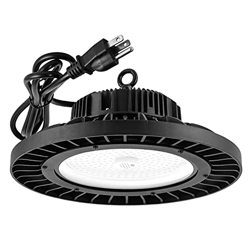 PLUSOVER LED High Bay Light 200W High Bay Light with Bright Lighting 28000LM(140LM/W) 5000K Daylight Black Waterproof UL Plug Fixture for Barn Garage Warehouse Gym