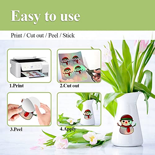 Stampcolour 50 Sheets Holographic Printable Vinyl Sticker Paper for Cricut,Glossy Decal Paper,Self-Adhesive Labels Crafts,Dries Quickly Tear Resistant-for Any Epson HP Canon Sawgrass Inkjet Printer A4