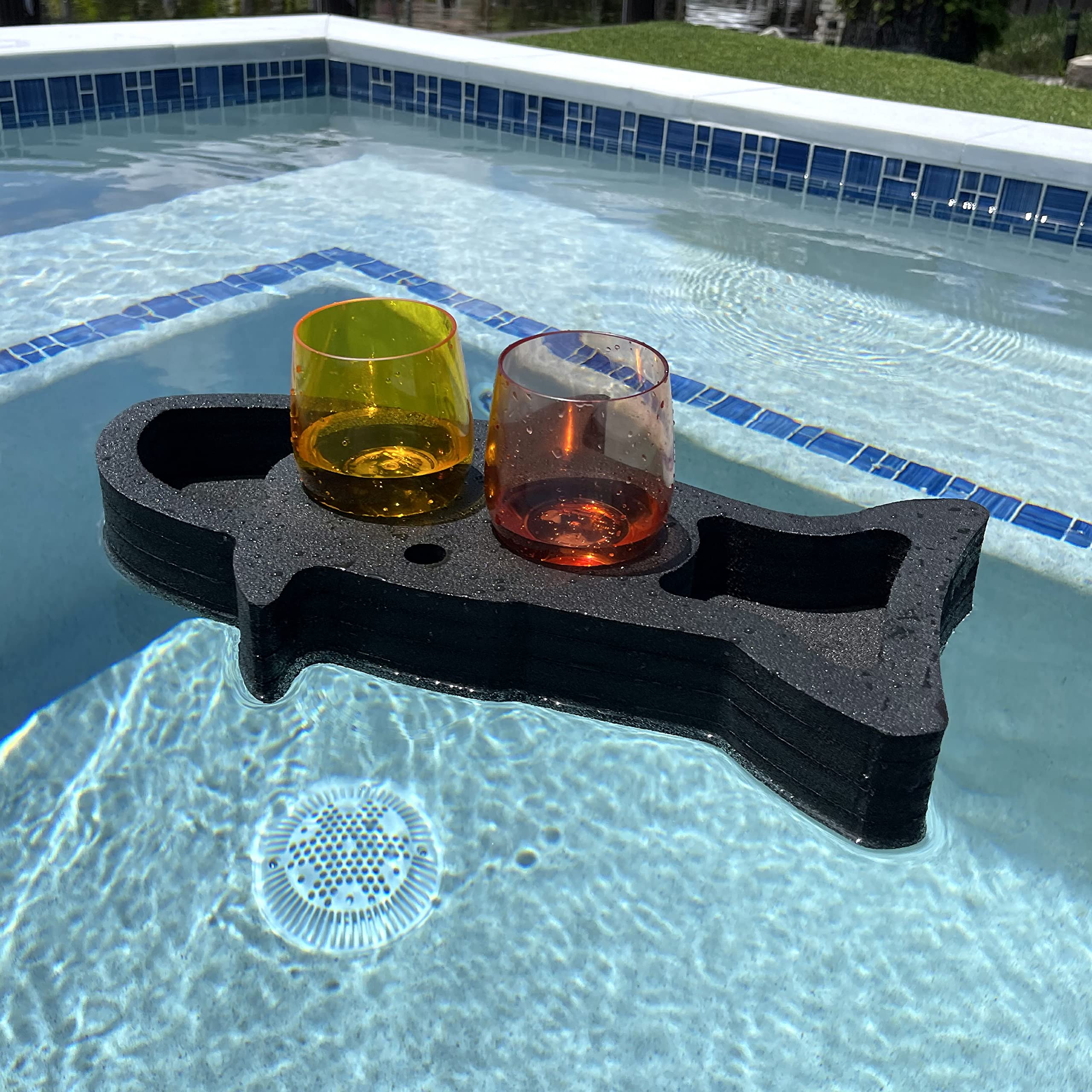 Polar Whale Floating Shark Shaped Spa Hot Tub Bar Drink and Snack Table Blue Refreshment Tray for Pool or Beach Party Float Food Lounge Durable Black Foam