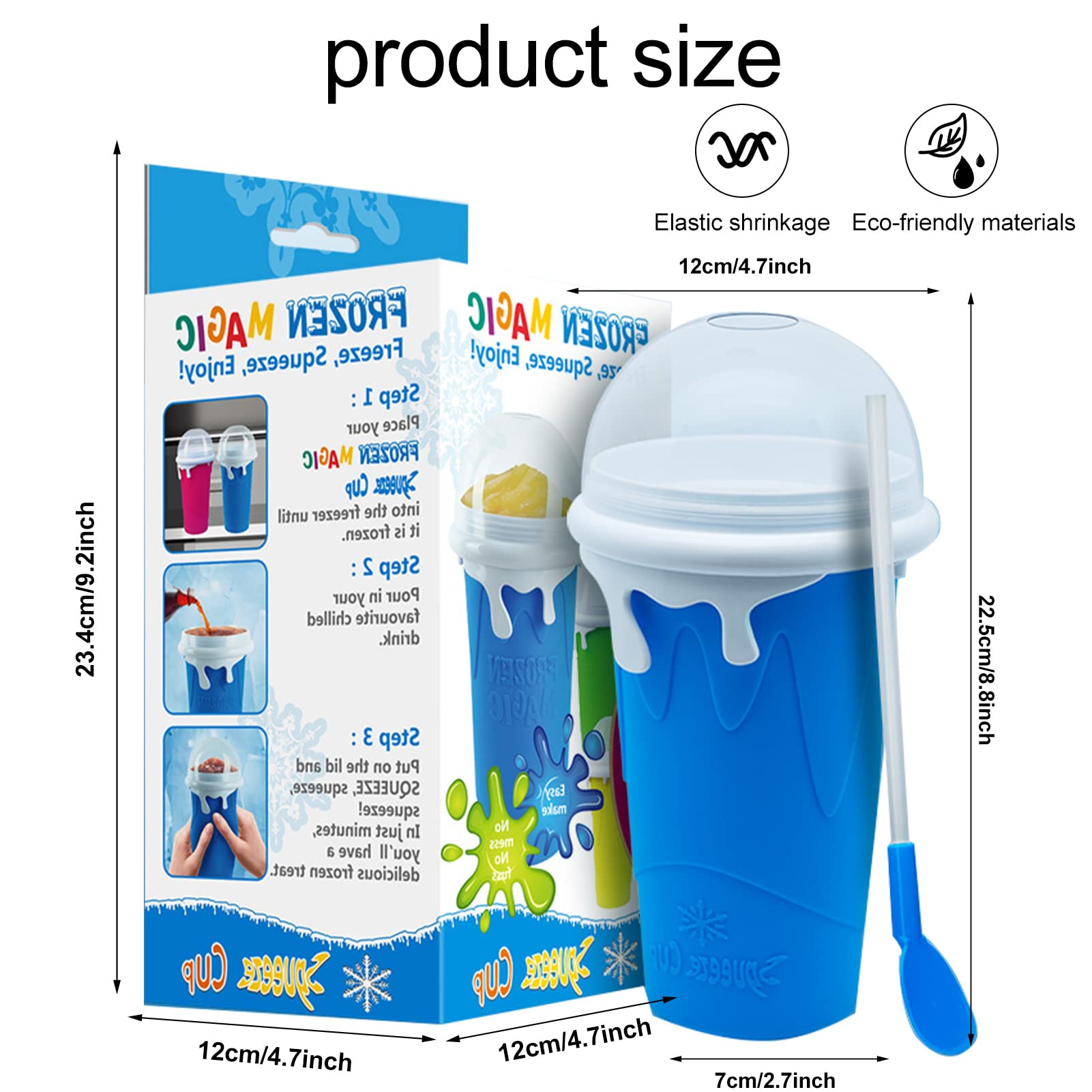 Slushy Cup, 2PCS 500ml Magic Slushy Maker Cup TIK TOK Quick Frozen Magic Cup Double Layers Slushie Cup Portable Quick Frozen Smoothies Squeeze Cooling Cup