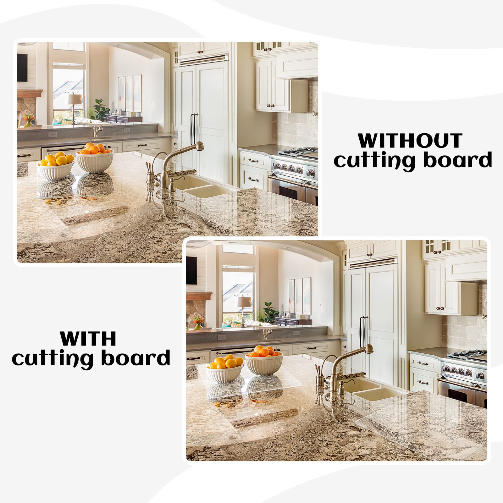 Yoande 2 Pieces Acrylic Cutting Board with Counter Lip Clear Chopping Non Slip Transparent Board for Kitchen Large Thicker Board for Countertop Protector Home Restaurant 24 x 18 Inch, 18 x 14 Inch