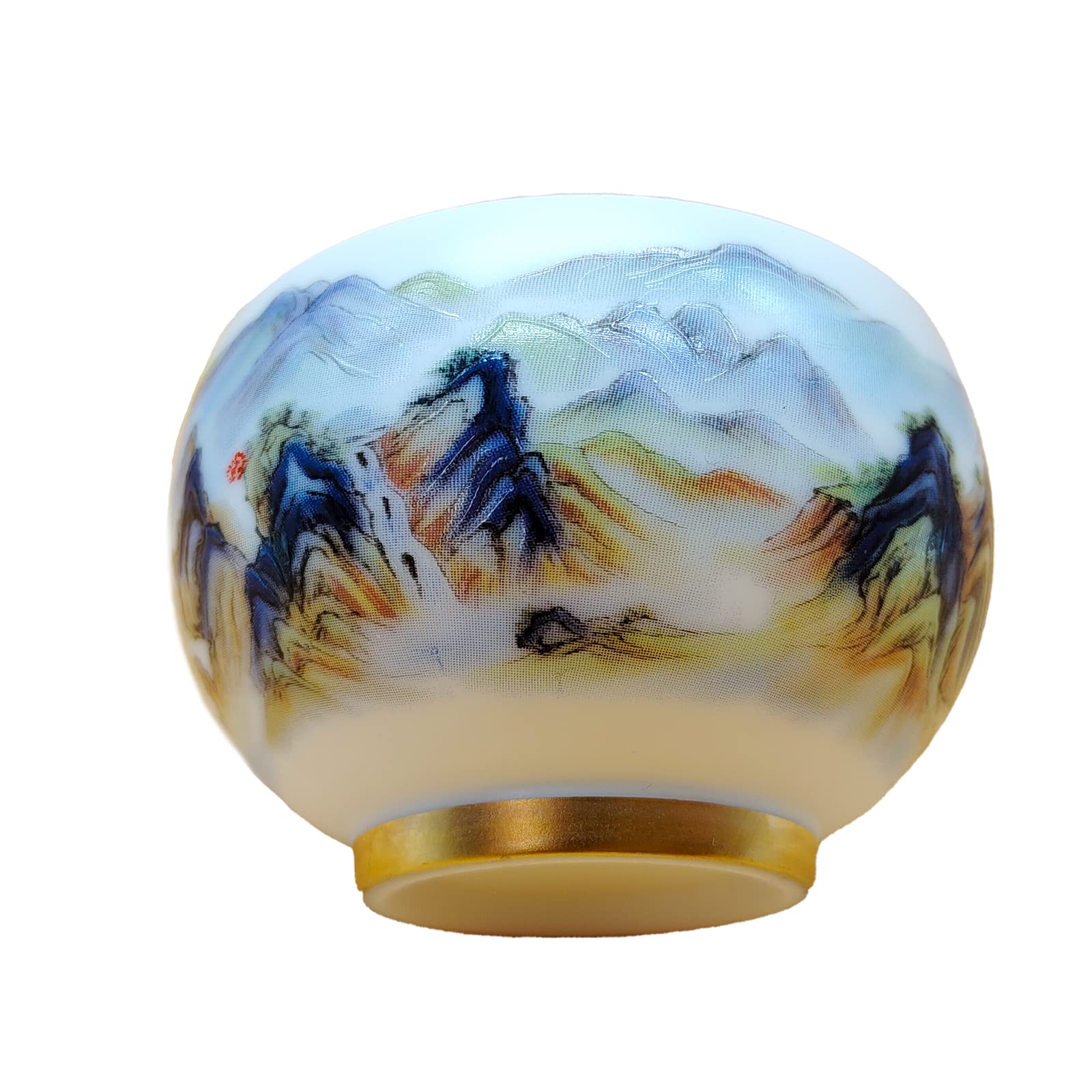 WSCGLCF Ceramic teacup, small white porcelain teacups, kung fu teacups, Chinese landscape design, beautifully handcrafted. Gift boxed, 3oz.