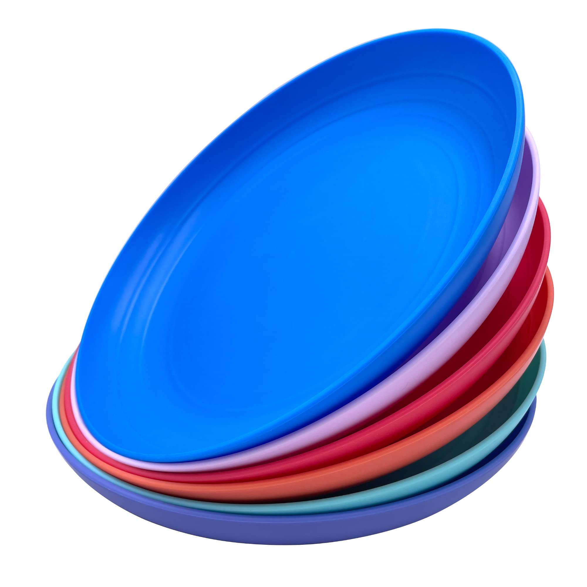 YUYUHUA Kids Plastic Plates Reusable β Unbreakable Everyday Dinner Plates 8 inch set of 6 - BPA Free Dishwasher & Microwave Safe Hard Plates for Kitchen, Party, Camping, Outdoor