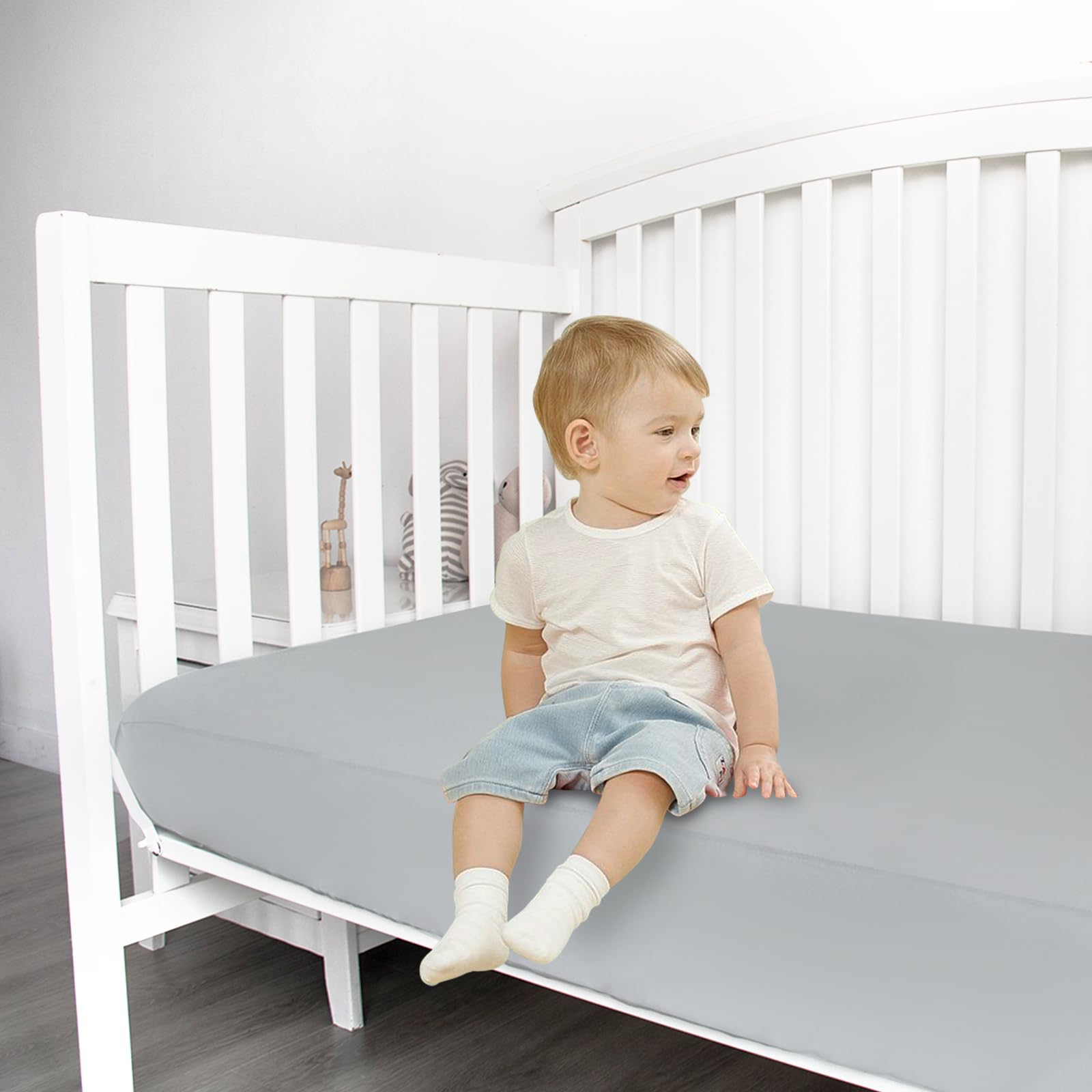 Stretchy Crib Sheets for Boys Girls, 2 Pack Baby Crib Sheets Fitted for Standard Crib and Toddler Bed Mattress 52" x 28", Soft and Breathable Fitted Crib Sheets Neutral, Grey
