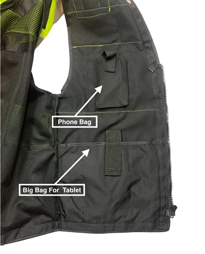 Vero1992 (C) Vest Mens Class 2 Black Series Safety Vest With Zipper and Utility Pockets Premium Black Series Surveyors Vest (L, Black)