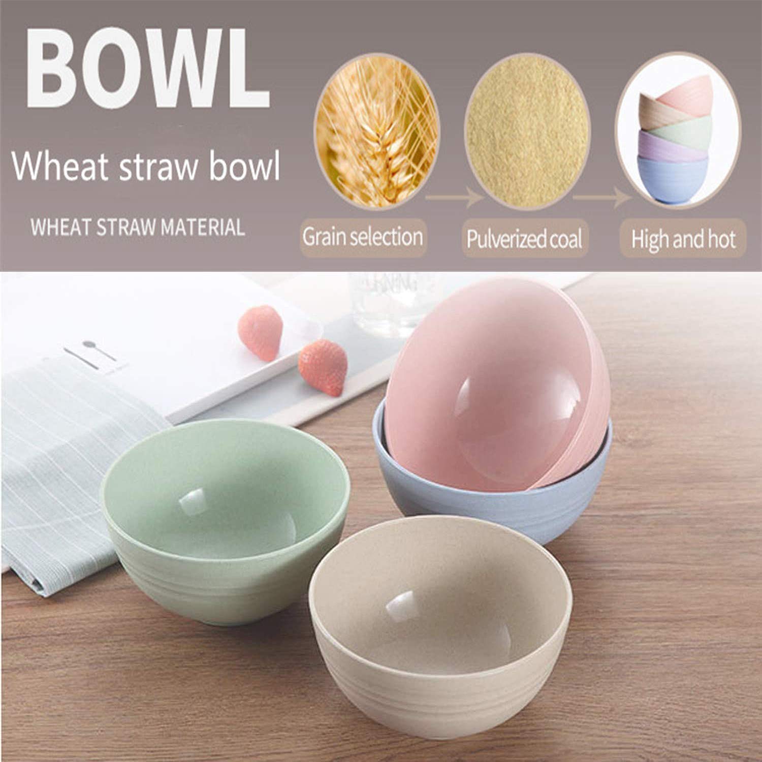 WSRYFDC Unbreakable Cereal Bowls - 24 Oz Natural Wheat Straw Bowls For Kitchen, Microwave & Dishwasher Use β Biodegradable bowl, Eco-friendly Tableware Noodle, Rice, Soup Bowls Set of 4