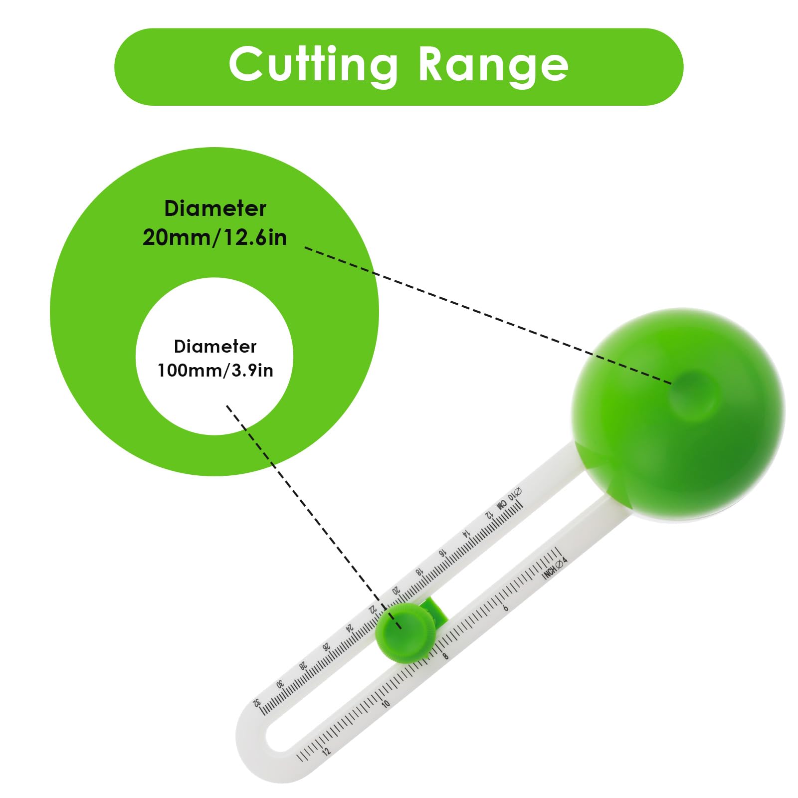 TIESOME Adjustable Circular Paper Cutter, Rotary Paper Trimmer Scrapbooking Making Tool with Replacement Blades 4-12 In Circular Creating Cutting Tools for DIY Crafts (Green)