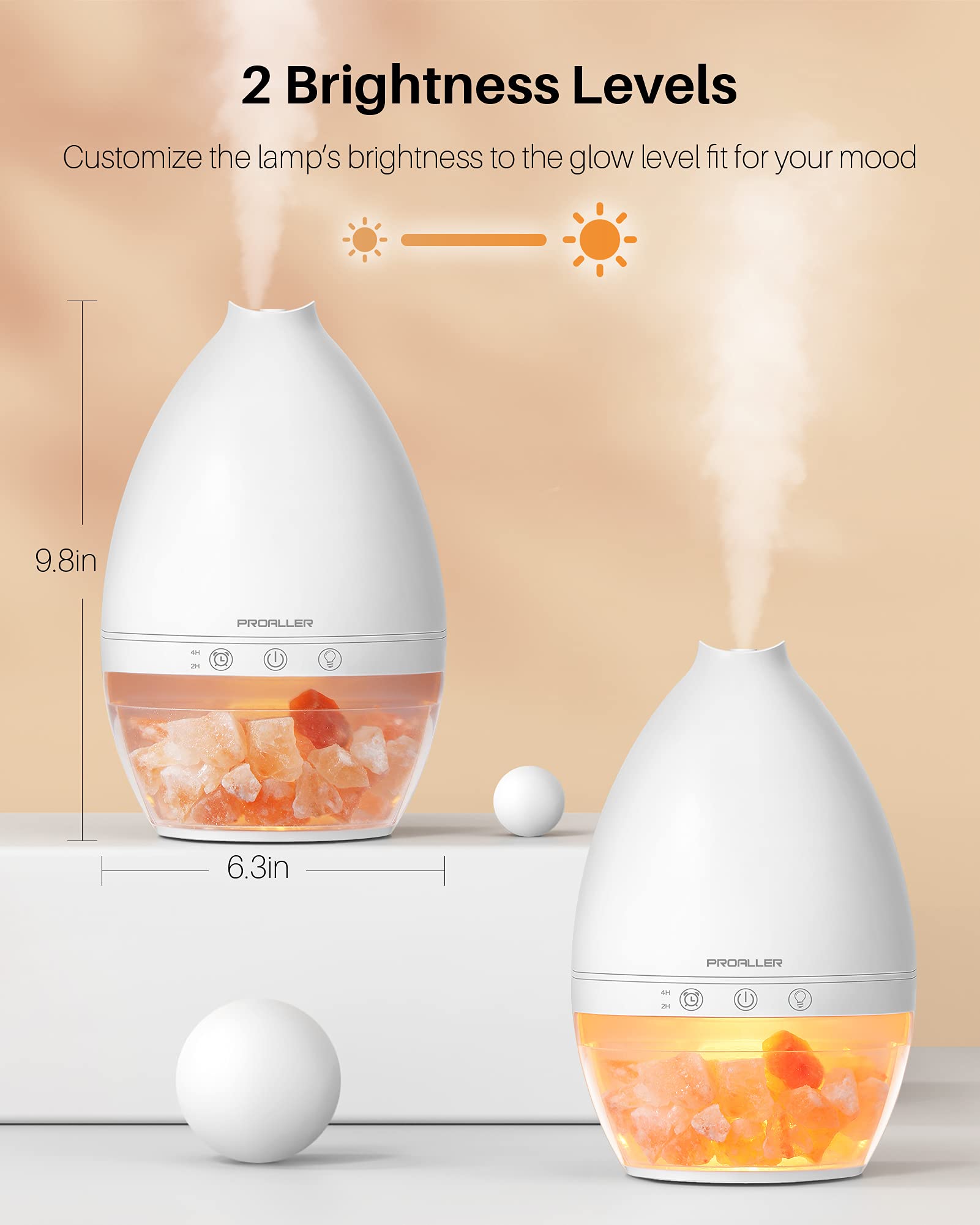 PROALLER 3-in-1 Himalayan Crystal Salt Lamp & Quiet Ultrasonic Essential Oil Diffuser & Cool Mist Humidifier for Bedroom, 2 Changing Light, 500ml Air Machine with Auto Shutoff, without Essential Oil