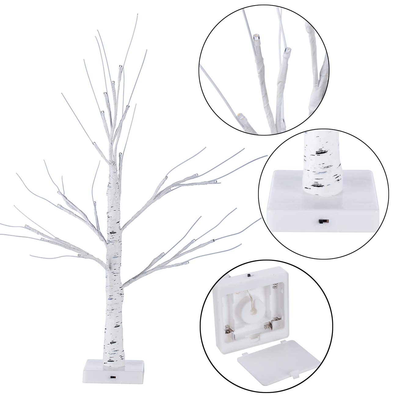 Sunnyglade 2PCS 2Ft 24 LED Birch Tree Light Fairy Tree Bonsai Tree Light Warm White for Home Wedding Festival Party Christmas Decoration (Golden)