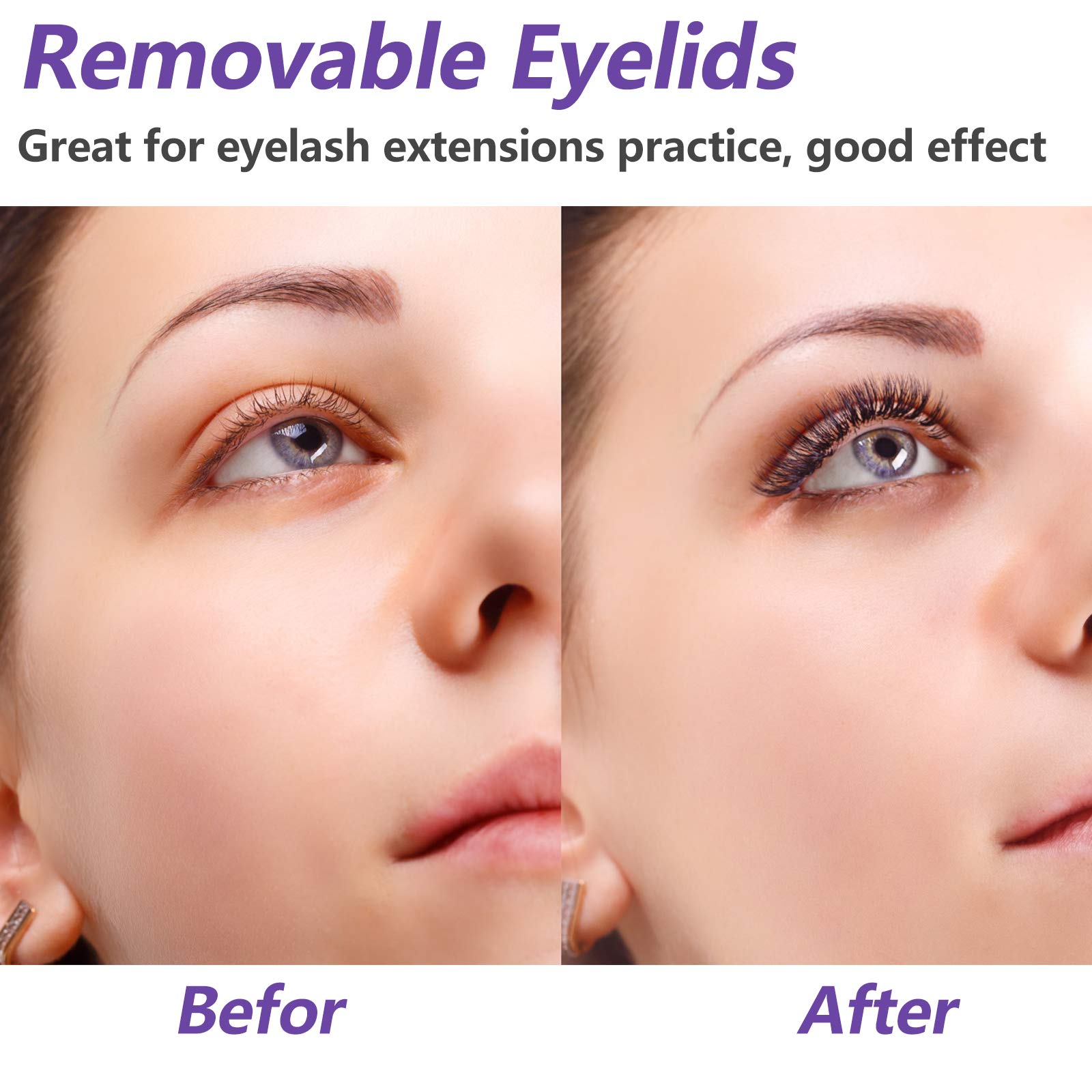 WBCBEC 3 Pairs Replacement Eyelids for Mannequin Head Removable Realistic Eyelids with Eyelashes Mannequin Head Eyelids for Eyelash Training Practice Makeup Eyelash Extensions