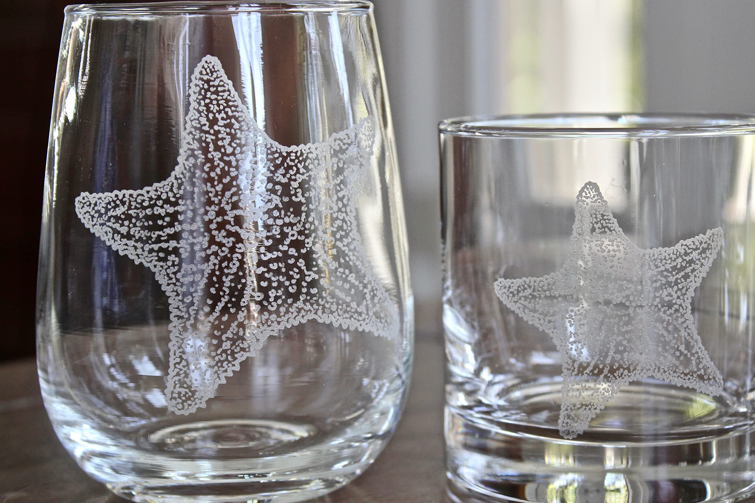 Starfish Engraved Stemless Wine Glasses (Set of 2)