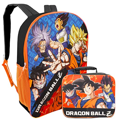 Screen Legends Dragon Ball Z Backpack and Lunch Box Set - Bundle with 16β Dragon Ball Backpack, Dragon Ball Lunch Bag, Water Bottle, Stickers, More | Dragon Ball Z Backpack for Boys