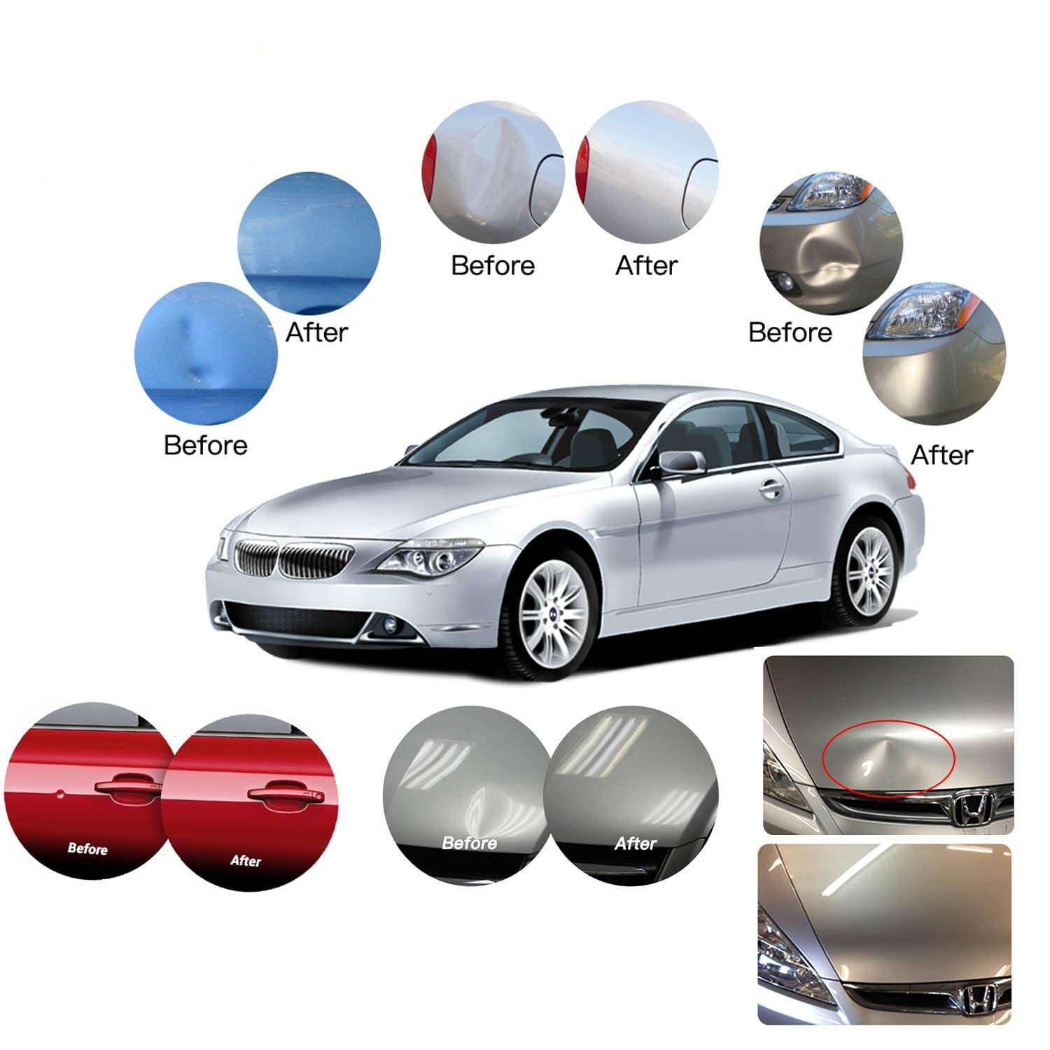 Paintless Dent Puller Kit with 34pcs Glue Pull Taps Repair Dents in All Parts of The Car 2in1 Slide Hammer Dent Remover for Big Dents Bridge Dent Puller Repair Small and Medium Dents