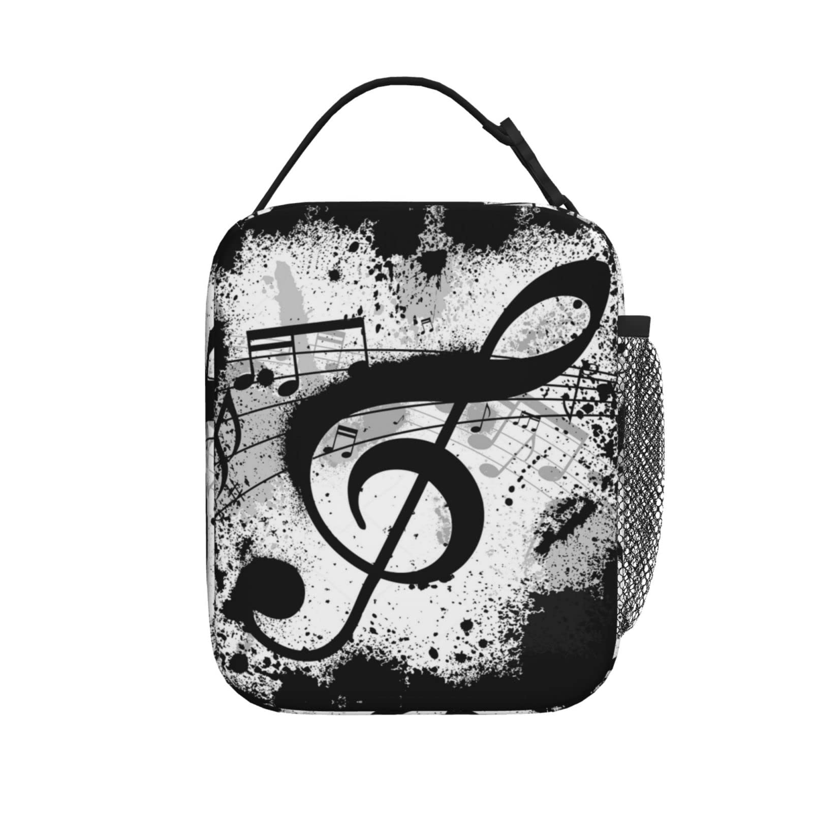 PATNPRT Music Note Insulated Lunch Box Reusable Lunch Bag with Side Pocket for Men Office Work Picnic Travel