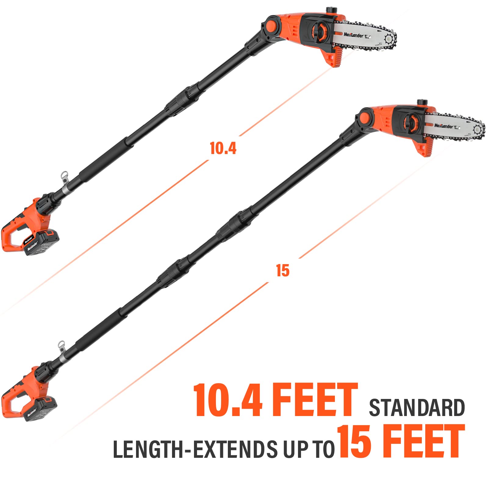 Pole Saw 8-Inch Cordless Pole Saws for Tree Trimming and 18-Inch Pole Hedge Trimmer 2-in-1, 15-Feet MAX Reach, 16ft/s Speed, Auto Oiling Pole Chainsaw with 20V 2.0Ah Battery & Charger