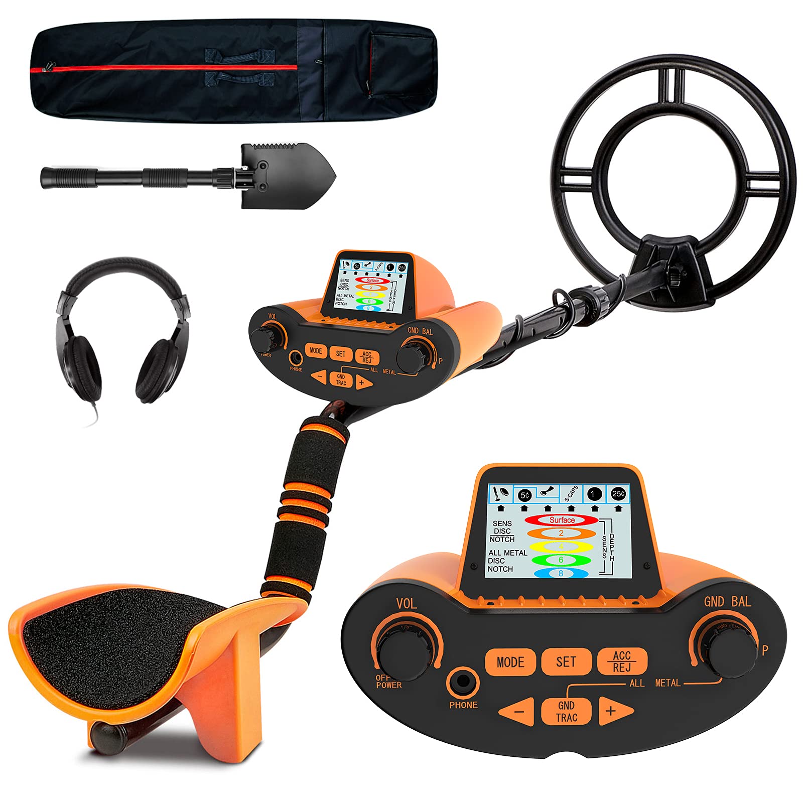 SUNPOW Metal Detector for Adults & Kids, High Accuracy Adjustable Metal Detector, Big LCD Display with Backlight, with Pinpoint & All Metal & DISC Mode, 10" IP68 Waterproof Search Coil