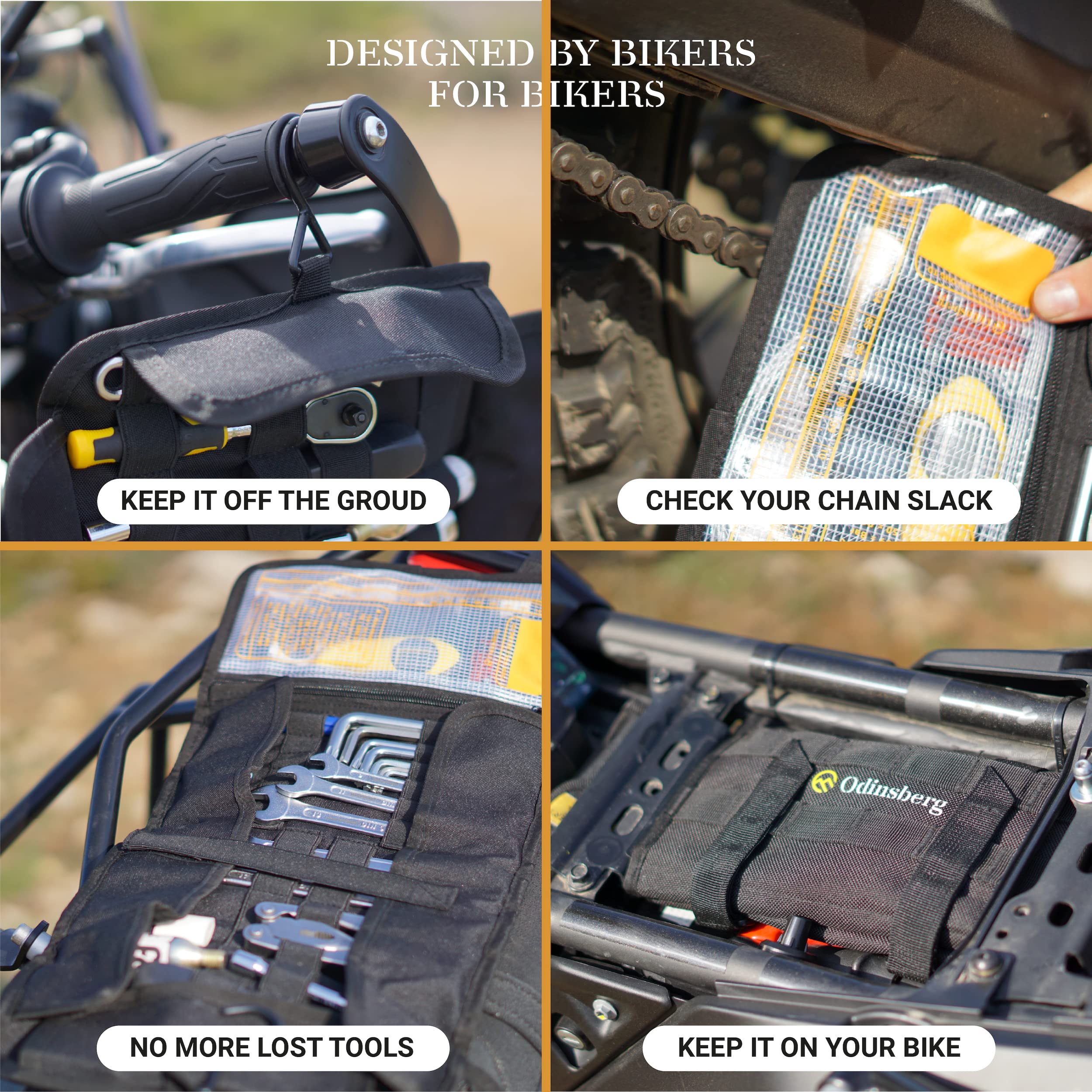 Odinsberg Motorcycle Tool Roll Bag Tools NOT Included - Small Tool Bag Wrench Roll Up Tool Bag Organizer Pouch Wrap Motorcycle Tool Kit Box For Harley Enduro Dirt Bike UTV Motorcycle Accessories Gear