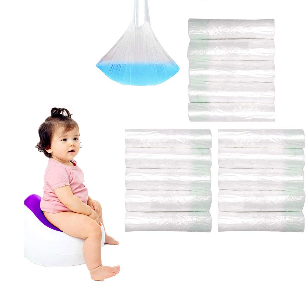 Potty Liners Disposable Toddler Disposable Potty Bags Potty Chair Liners with Drawstring for Baby Toilet (XL)