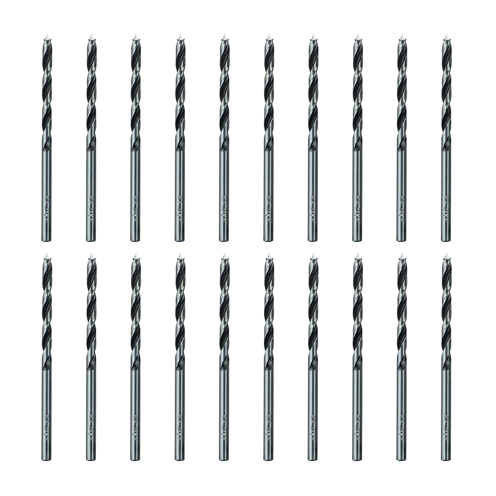 Sali 20PCS Brad Point Wood Drill Bit Set 1/8” Carbon Steel Wood Drill Bit Set for Hardwood, Plywood, Plastic Round Holes in All Types of Wood Perfect for DIY Woodworking Carving Engraving Drilling