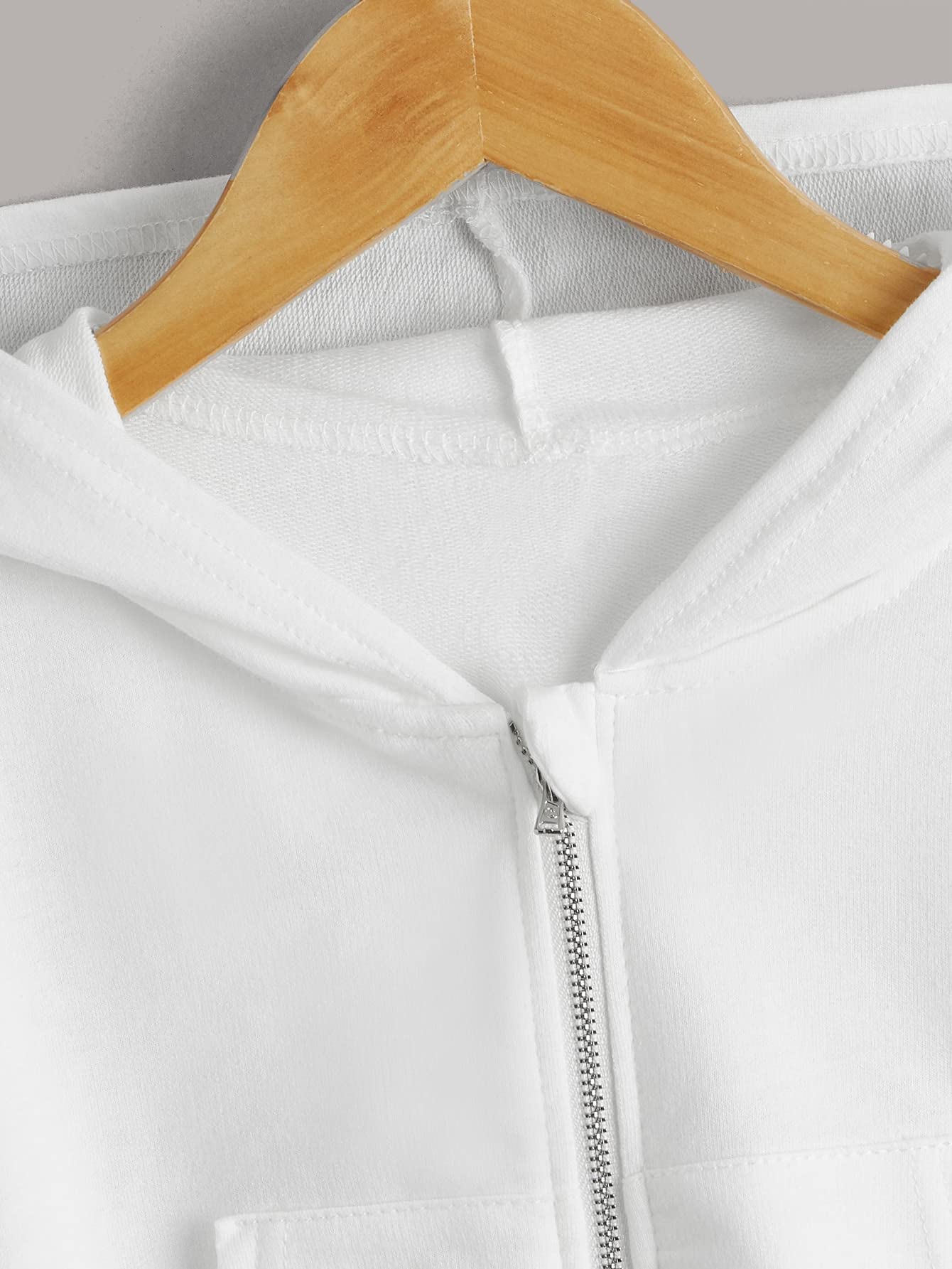 WDIRARA Girl's Zip Front Hoodie Pocket Casual Long Sleeve Sweatshirt Tops White 12-13Y