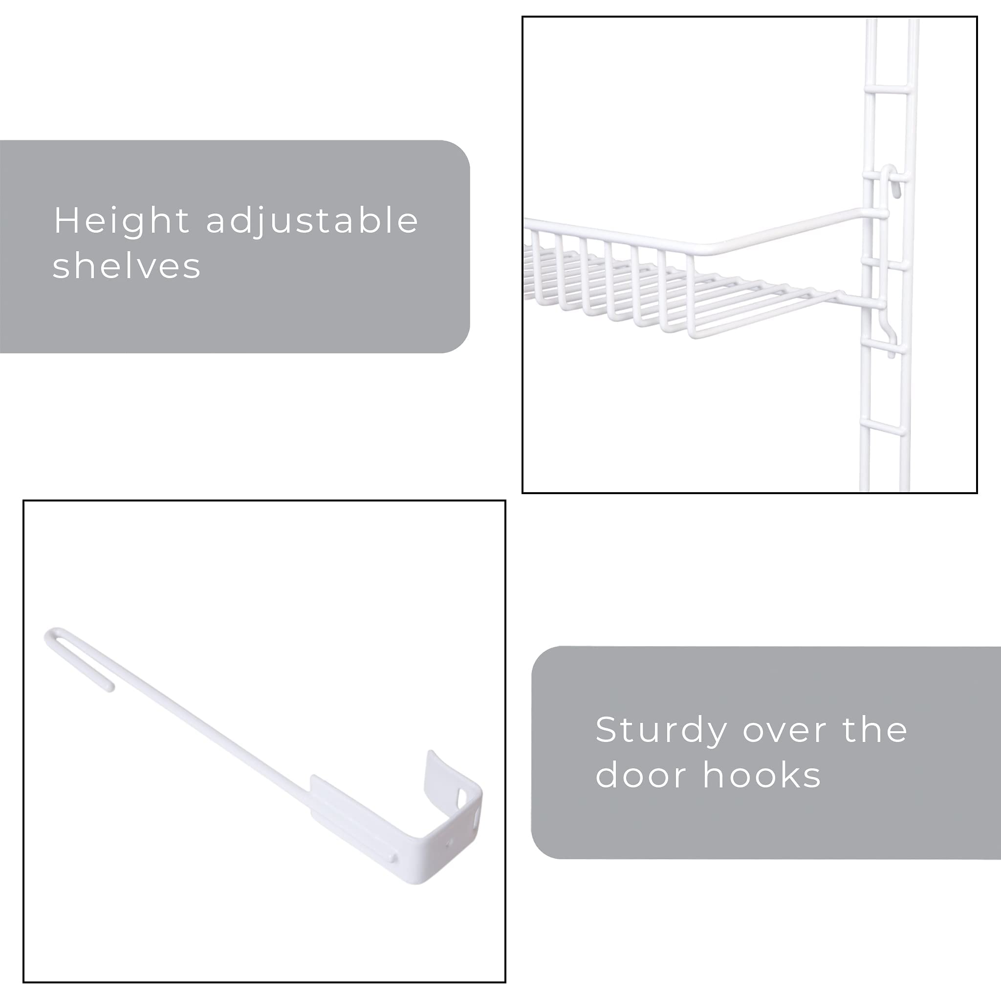 Smart Design Over The Door Pantry Organizer Rack with 6 Adjustable Shelves - Steel Metal Wire Baskets and Frame - Hanging - Wall Mountable - Cans, Spice, Storage, Closet, Bathroom, Kitchen - White