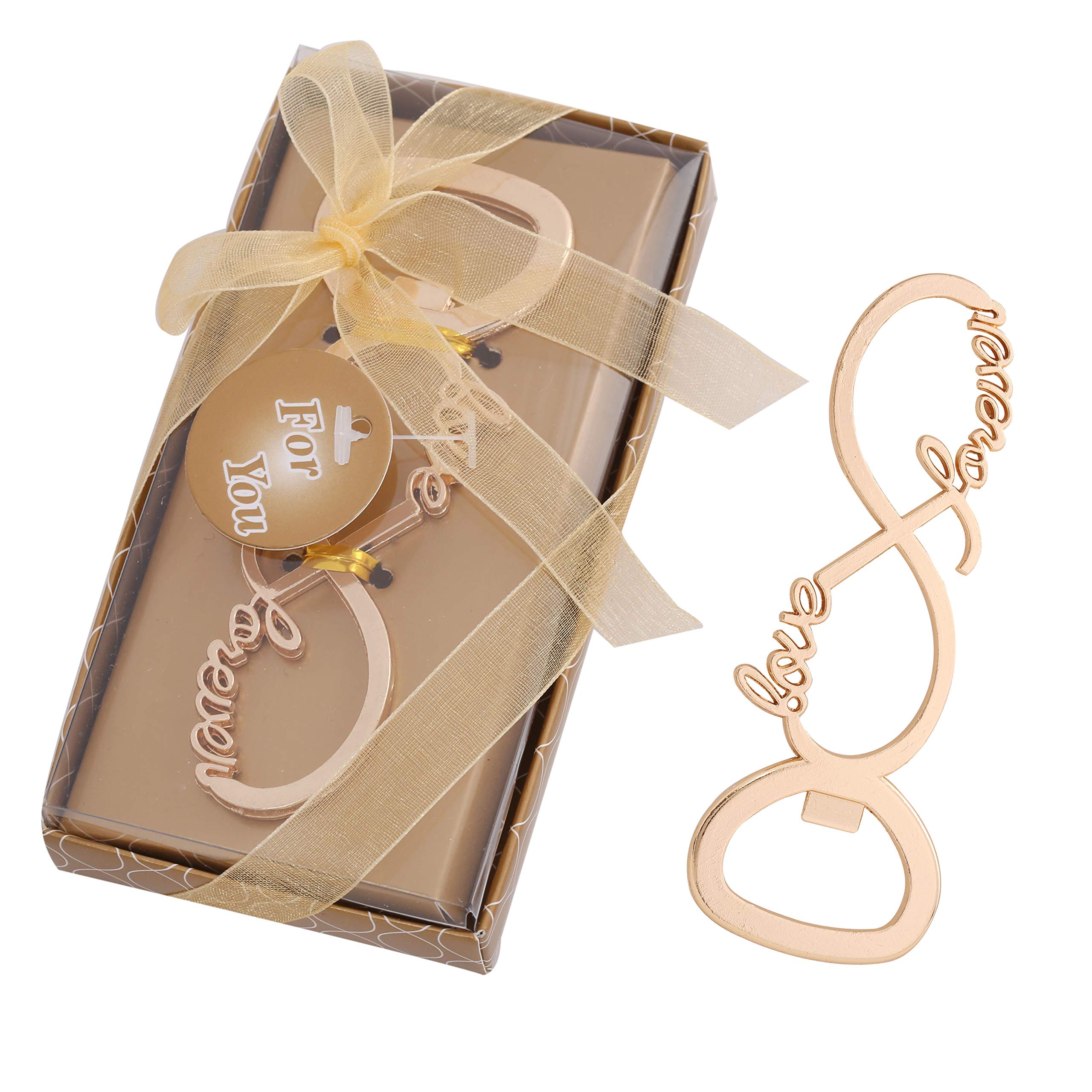 Yuokwer 40 PCS Gold Love Forever Beer Bottle Opener for Wedding Party Favor with Tag and Exquisite Packaging,Wedding Souvenir for Guests Party Supplies Gift & Decorations (Infinite Love,Gold 40pcs)