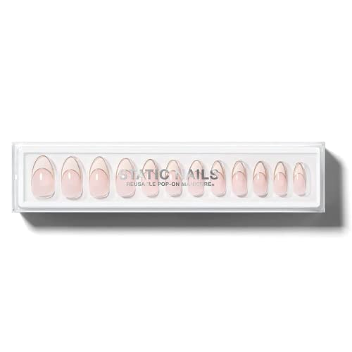 Static Nails Reusable Pop-On Manicure Set, Non-Damaging Glue-On Nails (At The Ivory Almond) - False Nails with Static Nail Glue, Nail Set, Fake Acrylic Press On Nails