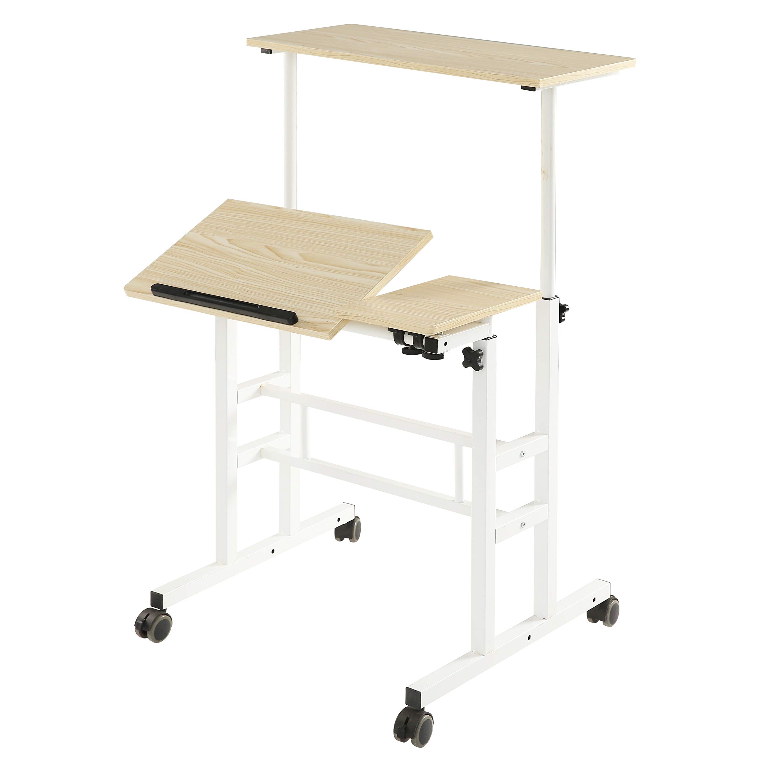 SDADI Height Adjustable Sit Stand Desk Home Office Desk Mobile Standing Desk Rolling Laptop Cart Computer Workstation, Light Grain