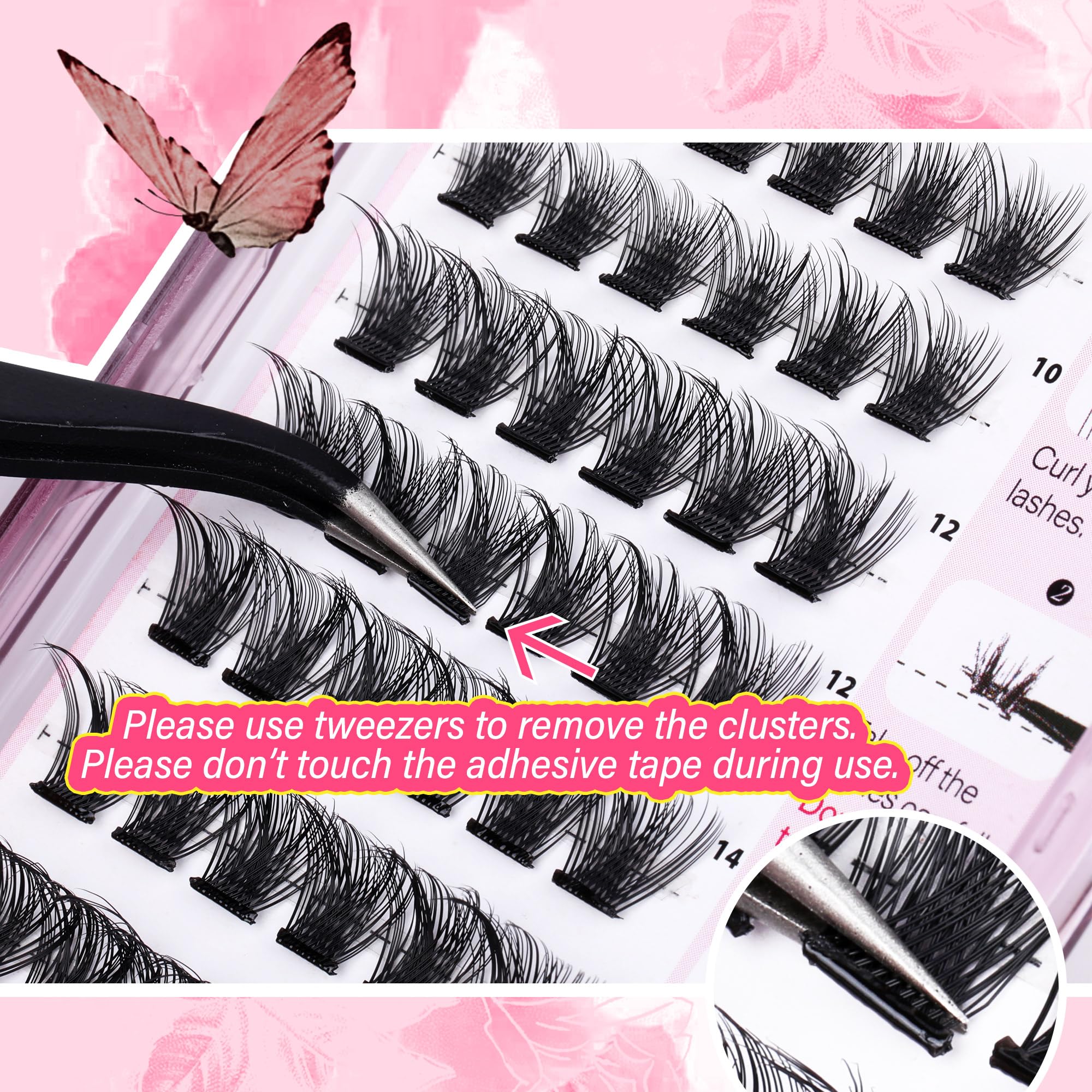 Self Adhesive Eyelashes Clusters Fluffy Individual Lashes with Lash Tweezers Reusable Self Adhesive Lash Clusters 10-16mm Easy to Apply Lash Extension Kit No Glue Eyelashes Needed by TOOCHUNAG
