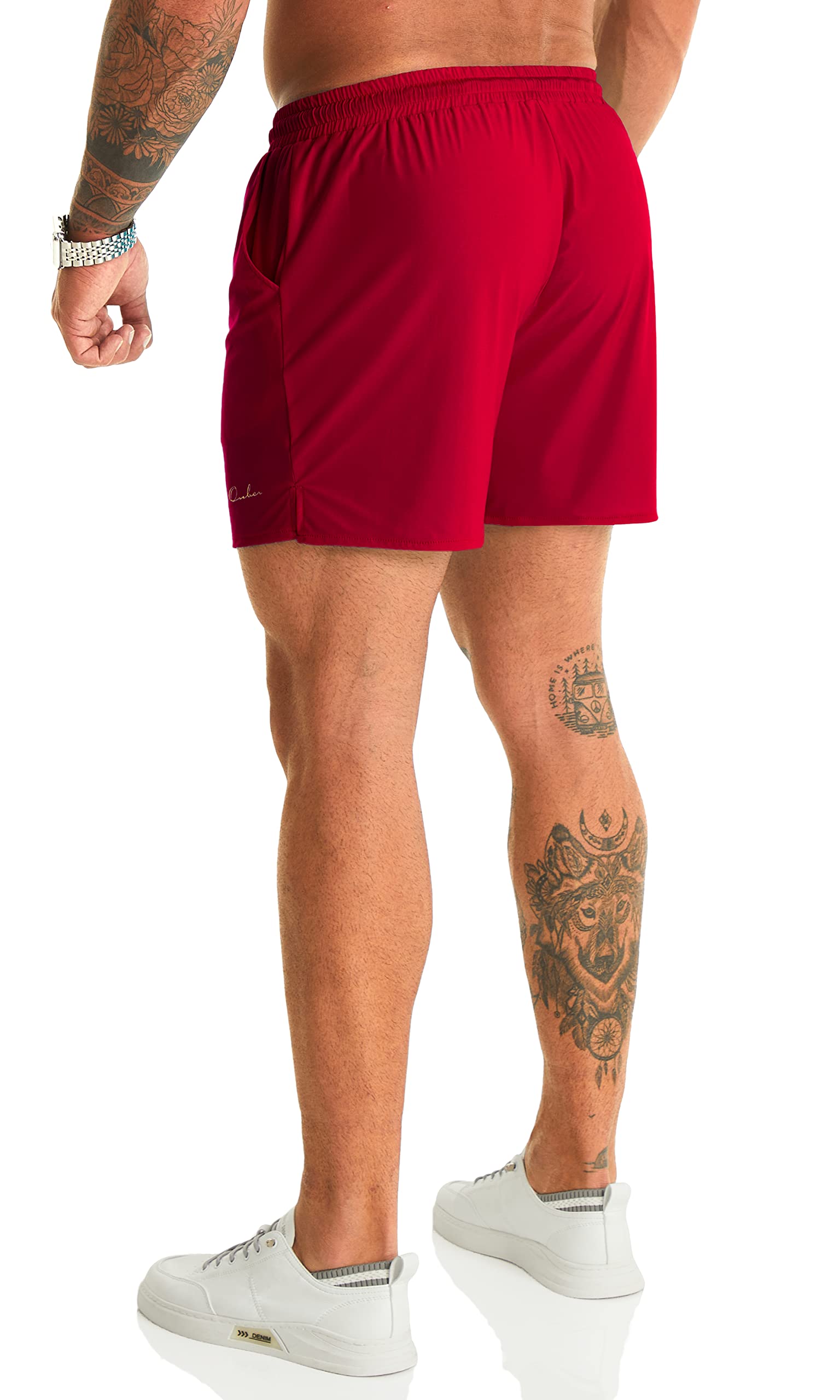 Ouber Men's Light Athletic Short Workout Quick Dry Shorts for Running Swimming Gym Training Shorts Red,M