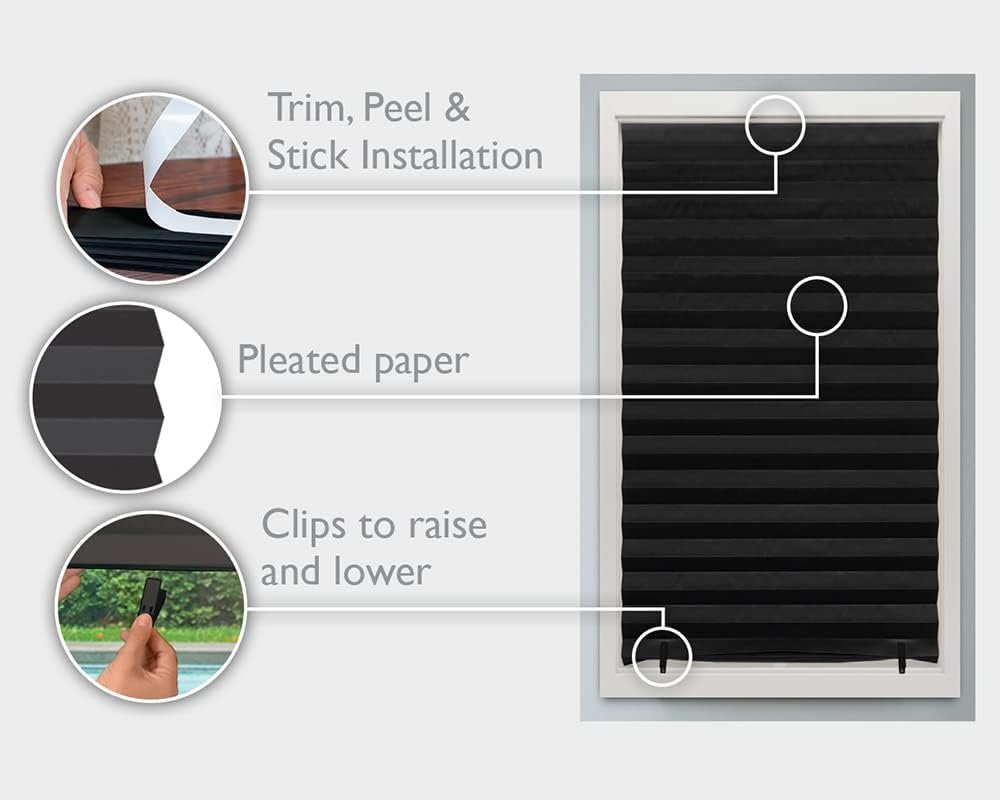 Redi Shade No Tools Original Blackout Pleated Paper Shade Black, 48 in x 72 in, 6 Count (Pack of 1)