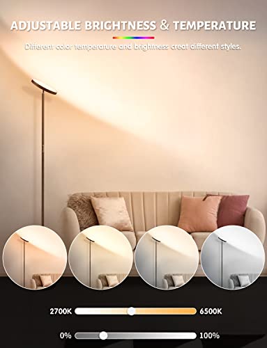 Smart RGB Floor Lamp Works with Alexa Google Home, App Remote & Touch Control, Million Colors Changing & Dimmable, Music Sync Timmer Angle Adjustable Modern Tall Standing Lamp for living room, bedroom