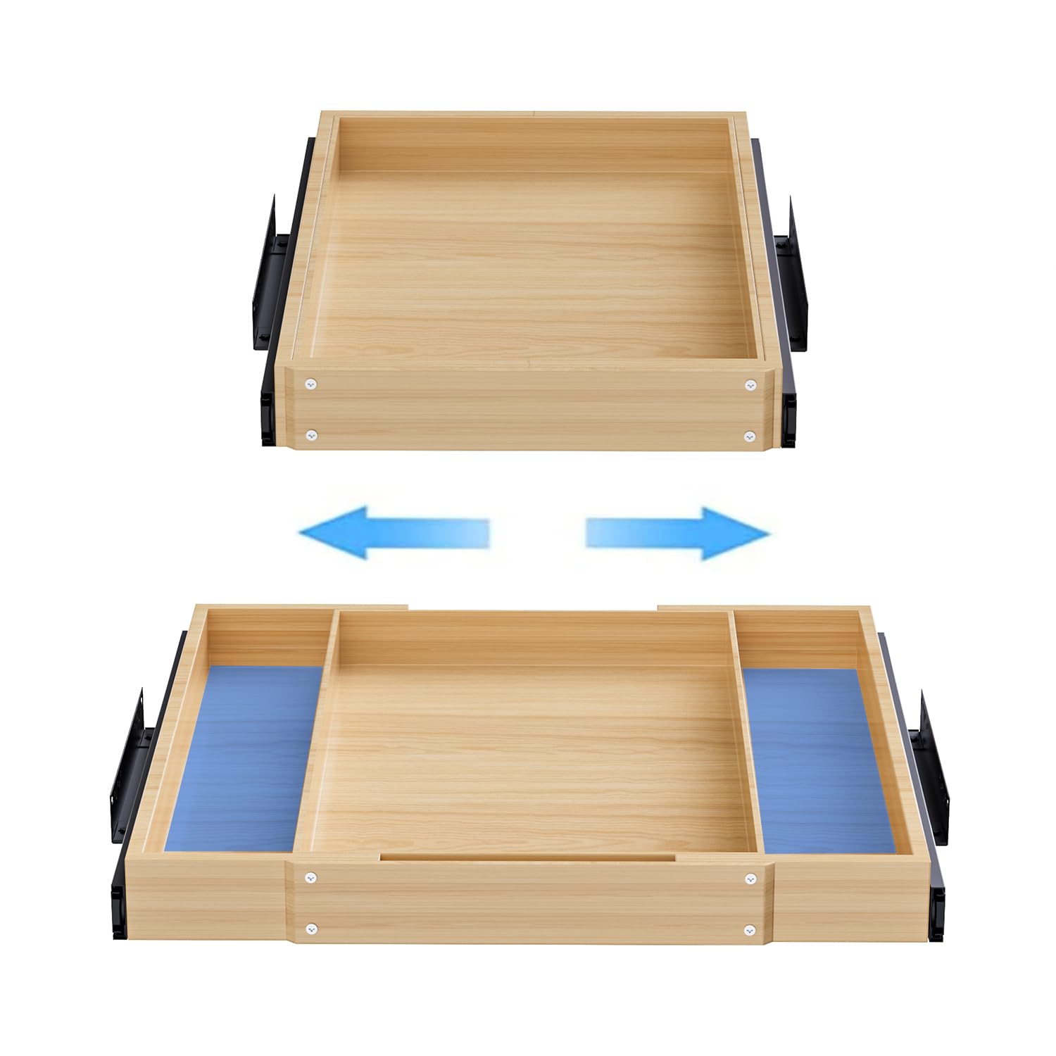 Redrubbit Pull Out Cabinet Organizer, Smooth Roll Expandable Slide Out Storage Drawer, Banboo Slide Out Kitchen Cabinet Organizer Storage Shelf,1 Pack