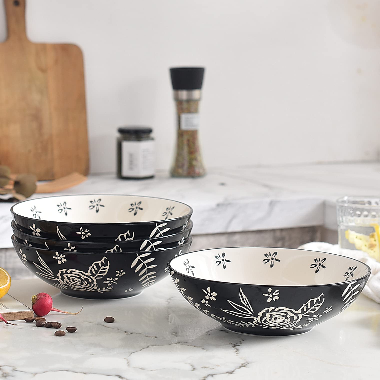Wisenvoy Pasta Bowls Salad Bowls 8" Pasta Bowl 32 Ounces Salad Bowl Pasta Bowls Set of 4 Ceramic Serving Bowls