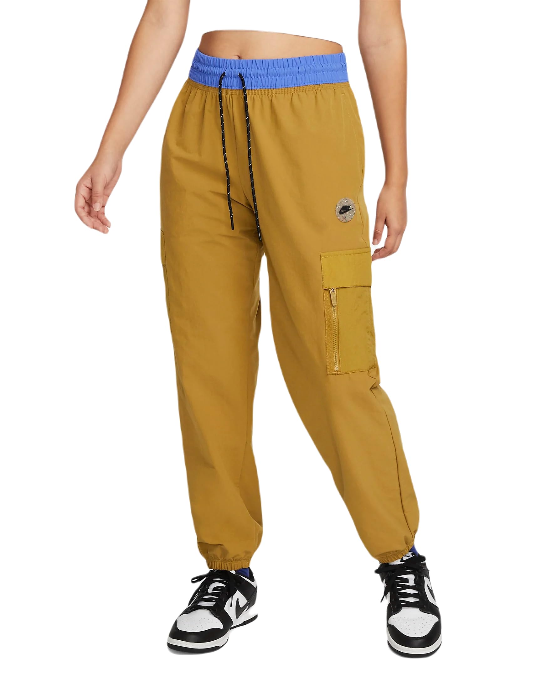 Nike Sportswear NSW Women's Woven Sports Utility Mid-Rise Cargo Pants, Golden Moss/Medium Blue, L Regular US