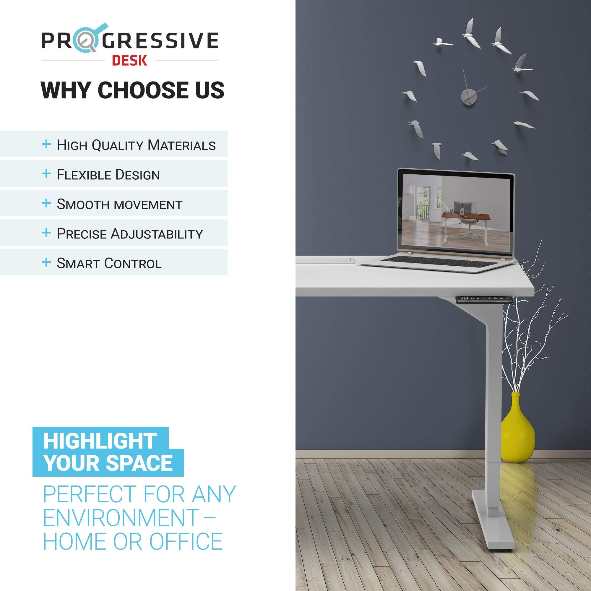 PROGRESSIVE AUTOMATIONS Standing Desk 60x30. Dual Motor, 3 Stages Height Adjustable Electric Stand up desks for Home Office, 60 inch