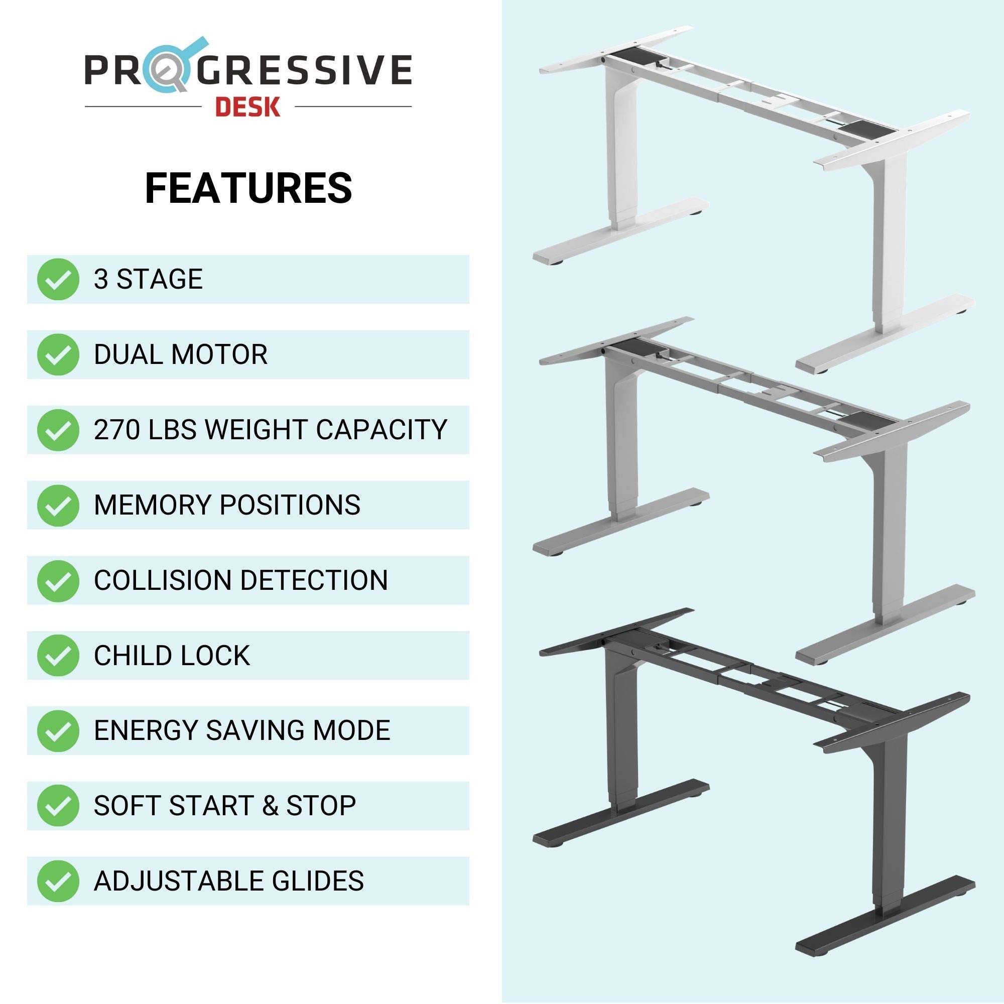 PROGRESSIVE AUTOMATIONS Desk Electric Standing Desk, Dual Motor Adjustable Height Stand up Desk 48x30 - Maple Woodline, White Frame