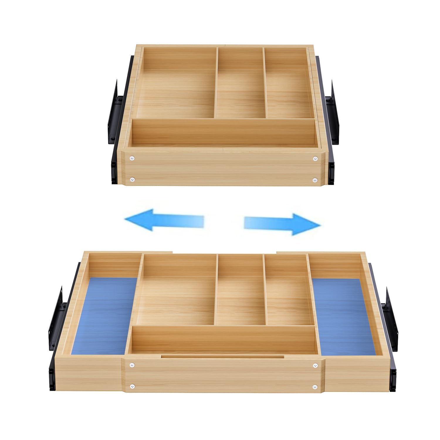 Redrubbit Pull Out Cabinet Organizer, Smooth Roll Expandable Slide Out Storage Drawer With Divider, Banboo Slide Out Kitchen Cabinet Organizer Storage Shelf，1 Pack