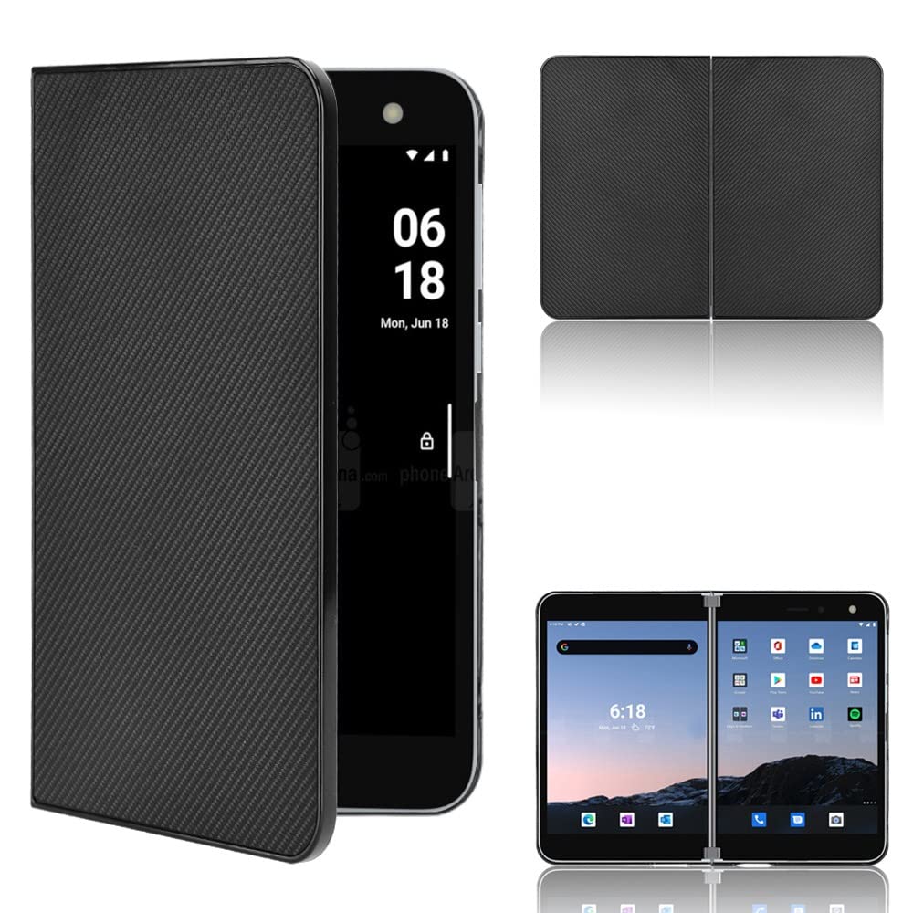 Phone Flip Case Cover Compatible with Microsoft Surface Duo Case,Ultra-Thin Leather Shockproof Protection case,PC+PU Leather Flip Folio Case Smartphone Cover (Color : Black)