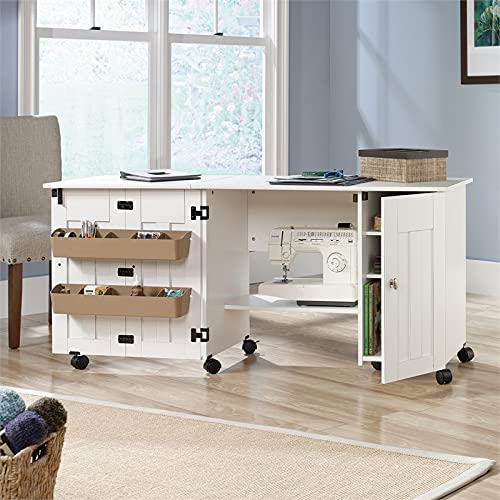 Pemberly Row Engineered Wood Drop-Leaf Sewing or Craft Table in Soft White