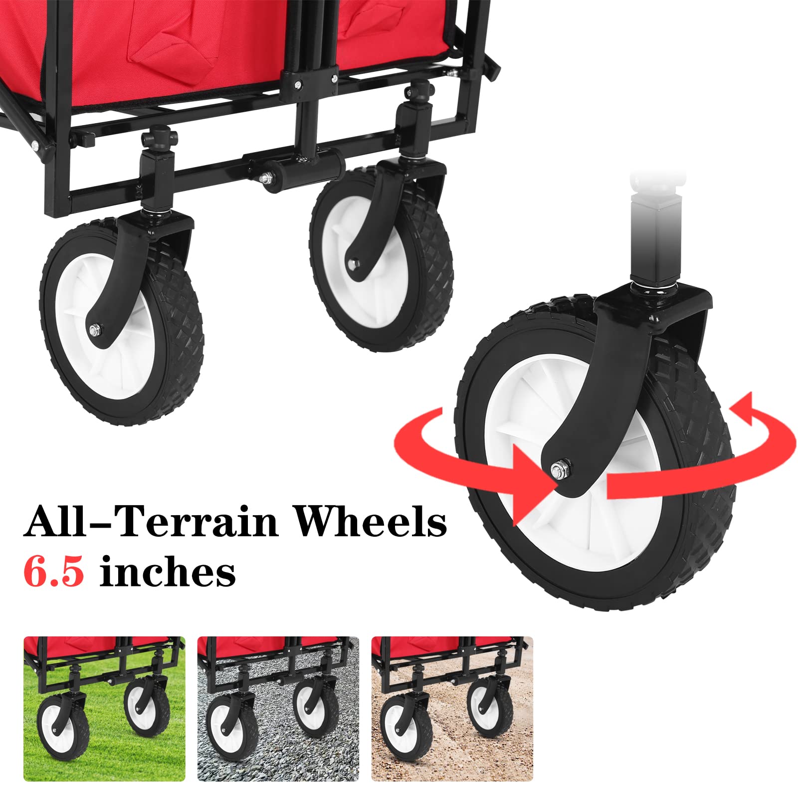 Pazidom Collapsible Wagon Large Capacity Folding Wagon Portable Beach Utility Wagon Cart Outdoor Foldable Garden Cart with All-Terrain Wheels & Adjustable Handle, Red