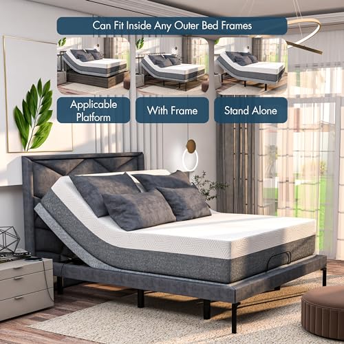 Renanim Adjustable King Bed Frame with Remote - Electric Dual Massage, USB Ports, Under Bed Light, Zero Gravity, App Control, Anti Snore, Head/Foot Incline β King Adjustable Bed Base